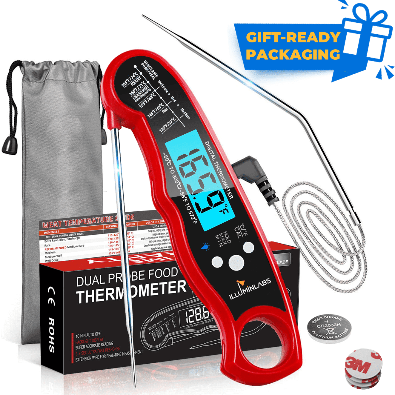 illuminlabs Dual Probe Meat Thermometer, Digital Food Thermometer with ...