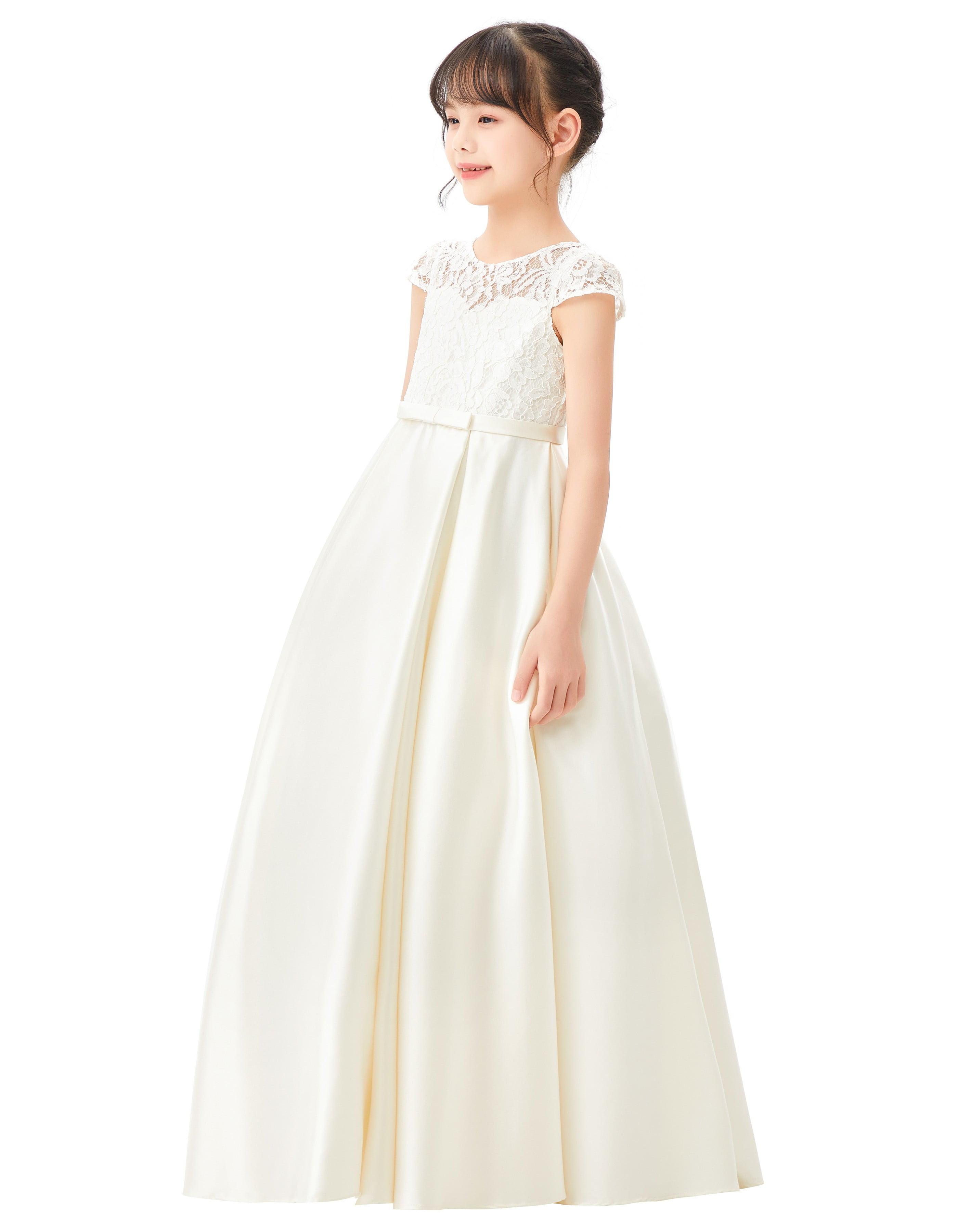 Illusion Lace Cap Sleeves Flower Girl Dress Junior Pageant Princess Gown Pretty Princess ...