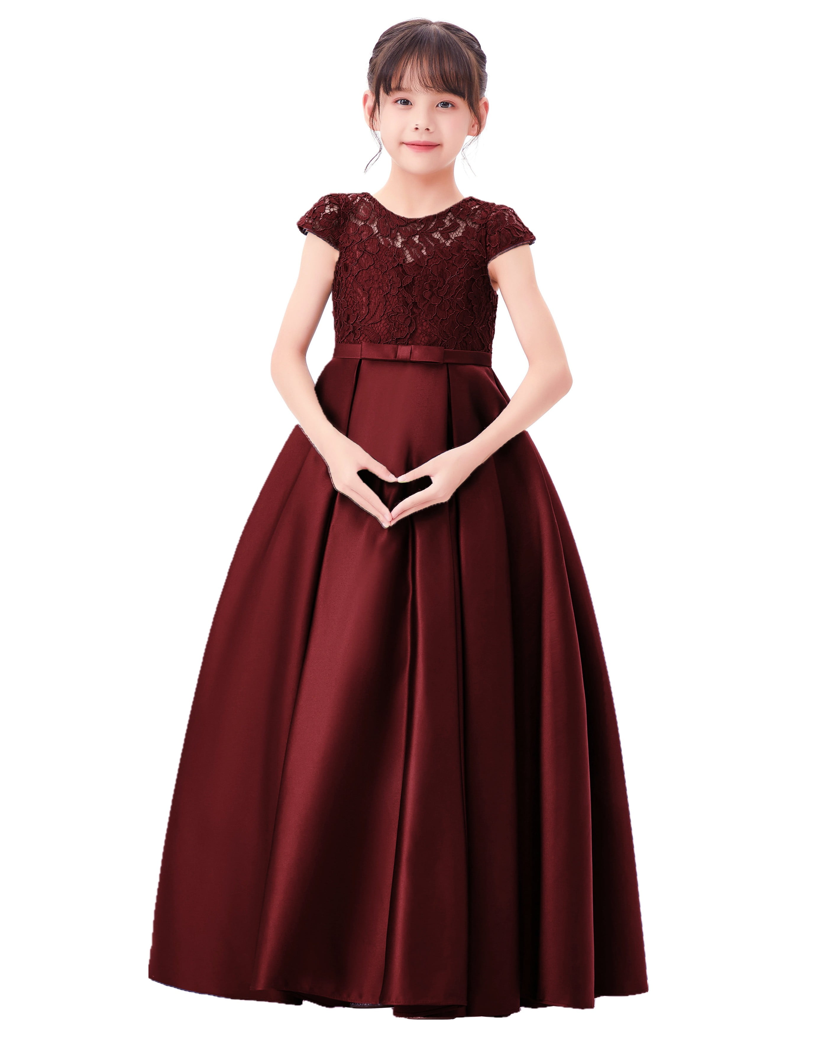 Illusion Lace Cap Sleeves Flower Girl Dress Junior Pageant Princess ...