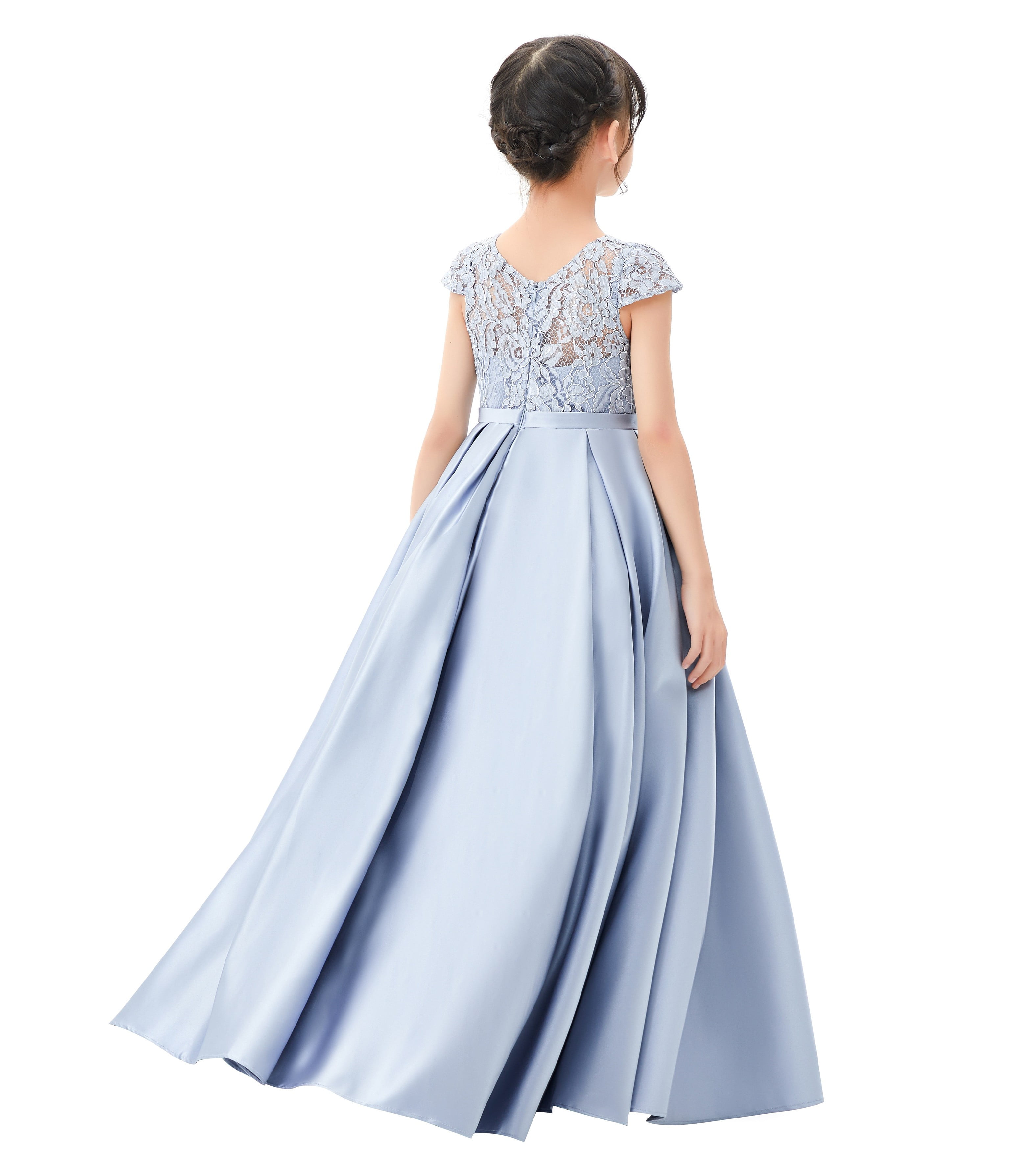 Illusion Lace Cap Sleeves Flower Girl Dress Junior Pageant Princess ...