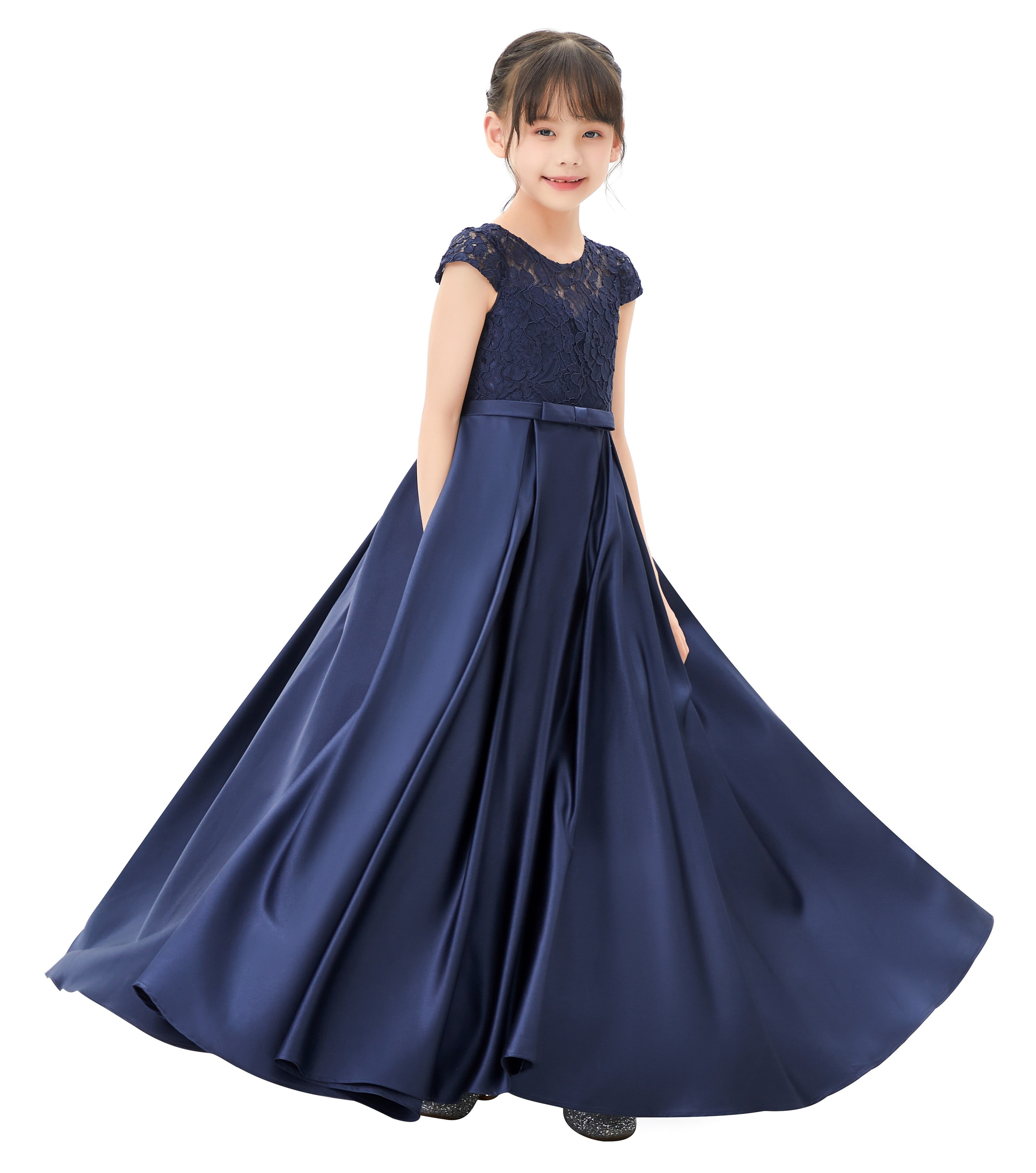 Illusion Lace Cap Sleeves Flower Girl Dress Junior Pageant Princess ...
