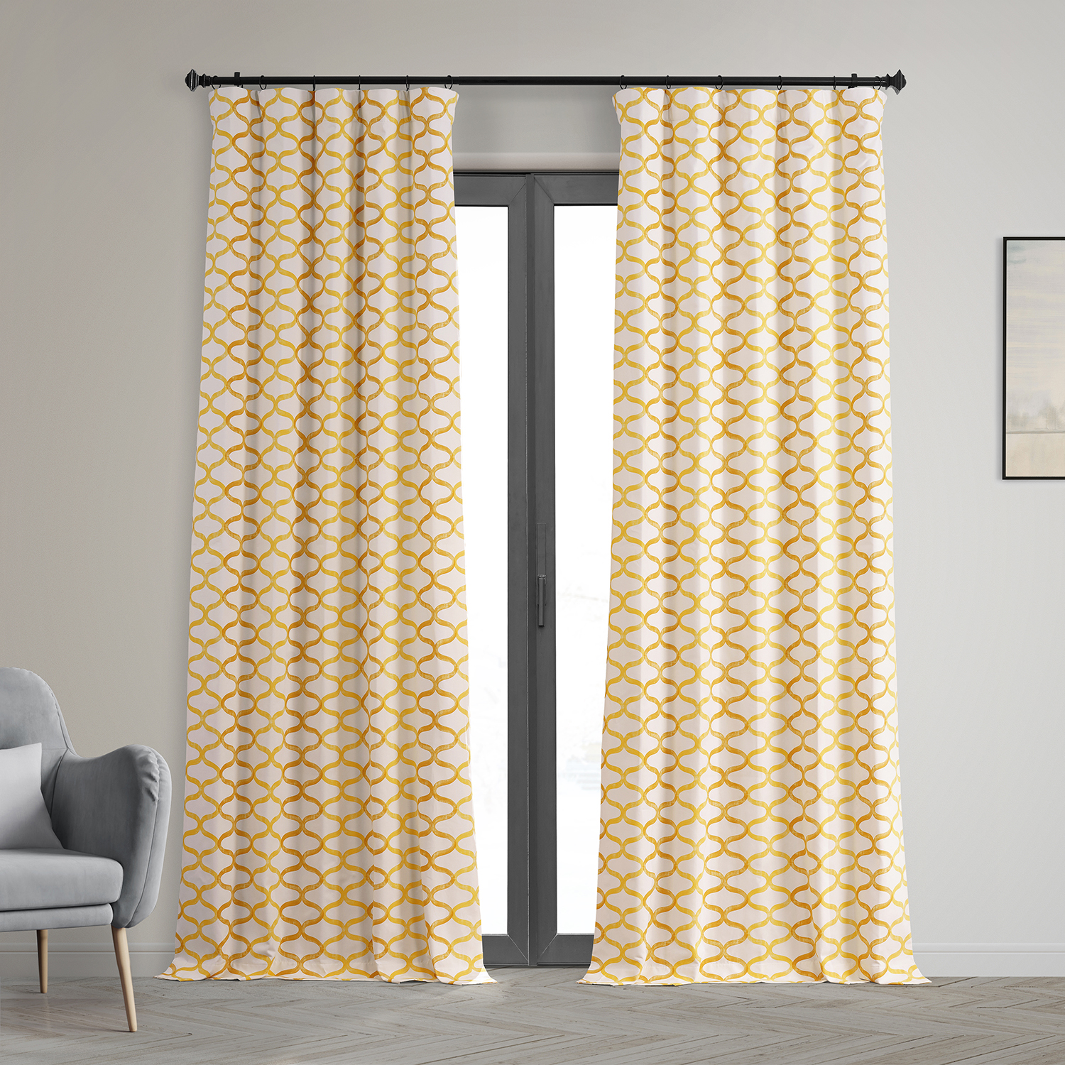 Illusions Yellow Printed Cotton Hotel Blackout Curtain (1 Panel ...