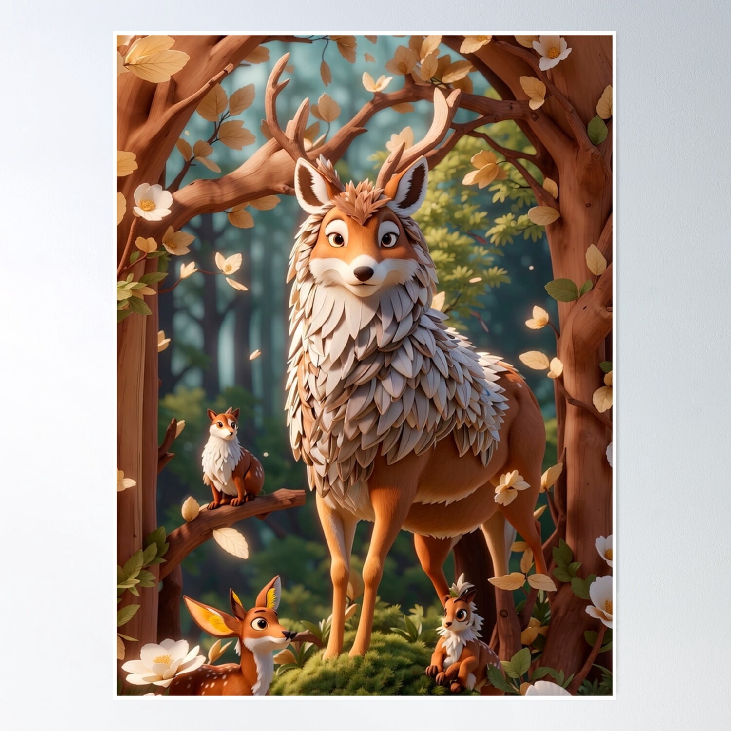 Illustrated Deer In Autumn Poster Wall Art, Modern Wall Decor, 12x18 ...