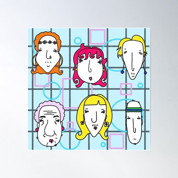 Illustrated Faces Poster Wall Art, Modern Wall Decor For Living Room ...