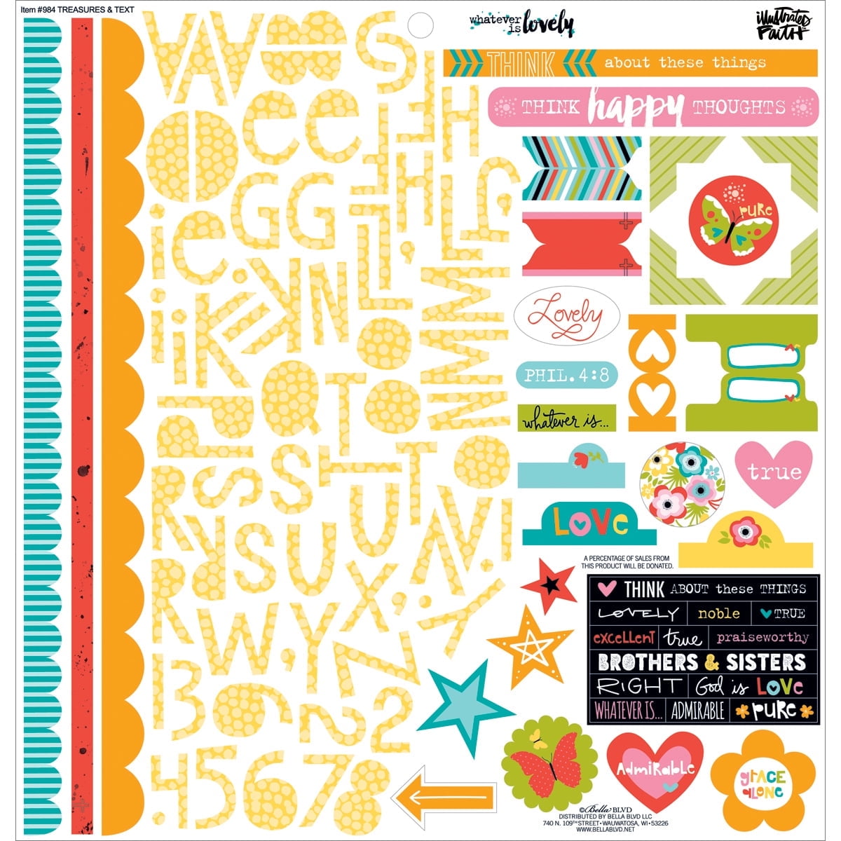 Illustrated Faith Whatever Is Lovely Stickers 12""X12""-Treasures ...