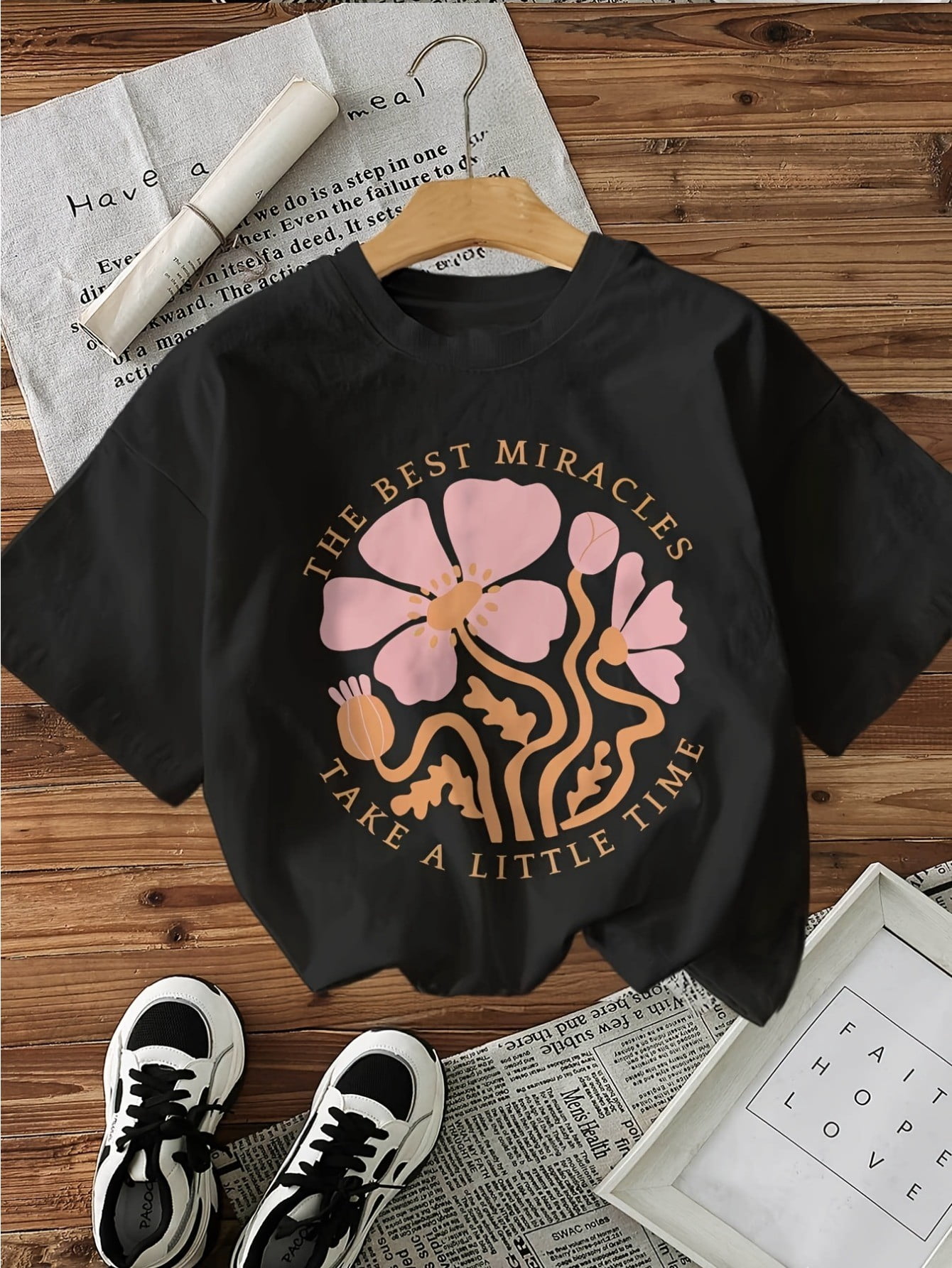 Illustrated Flower Design "The Best Miracles Take a Little Time" Letter ...