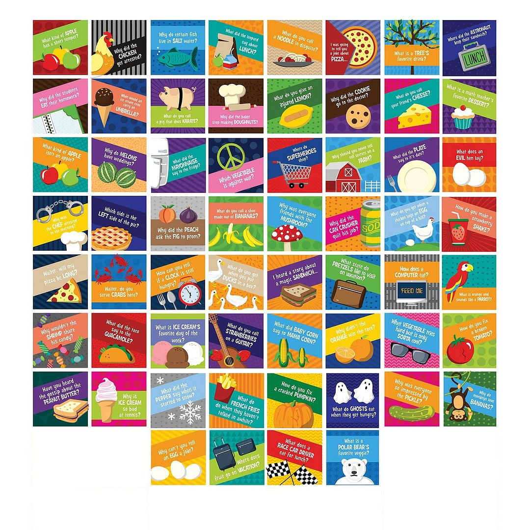 Illustrated Lunch Box Jokes For Kids / 3.5" x 3.5" 60 Funny Food Jokes ...