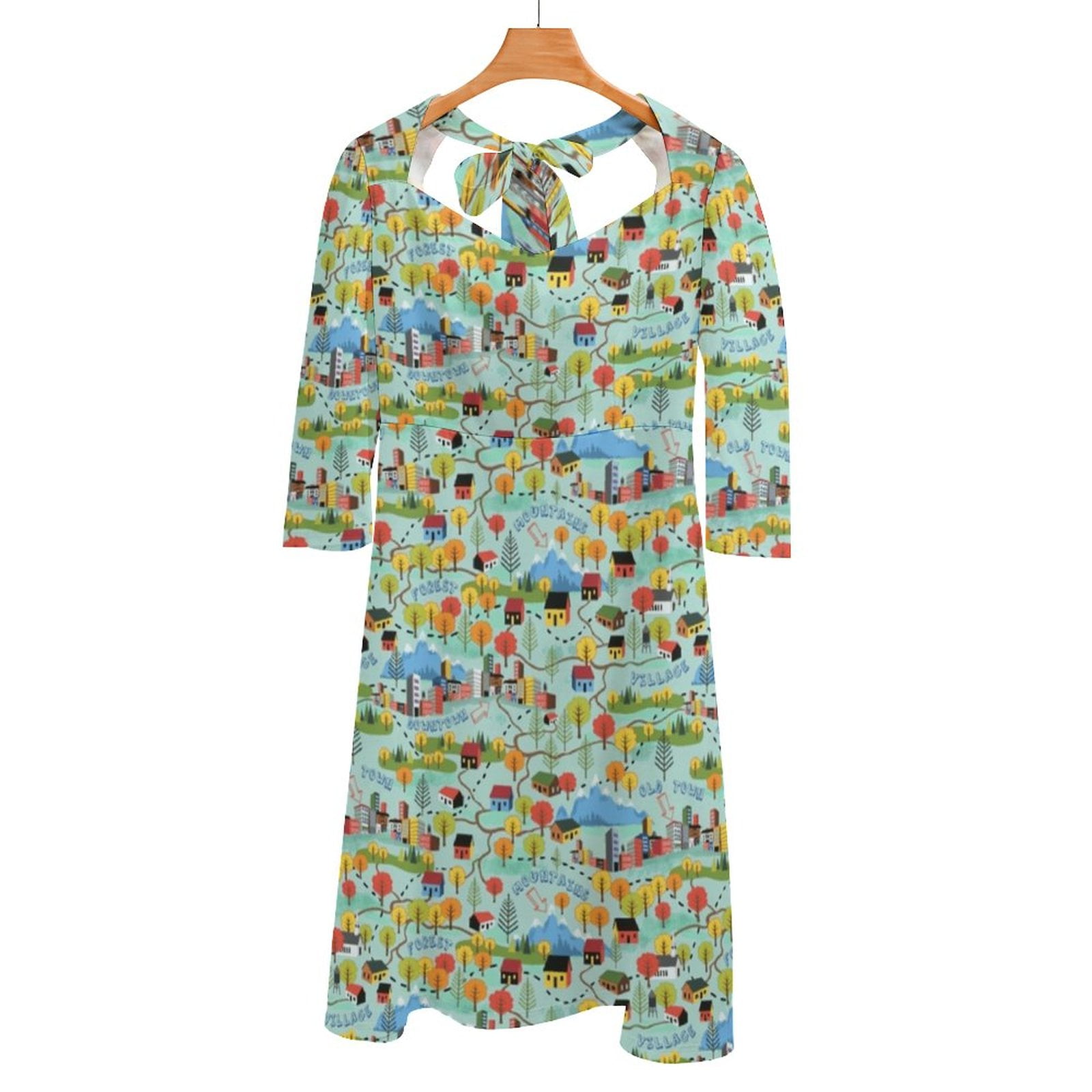 Illustrated Map Fall Color Roadtrip Square Neck Dress Summer Dress ...