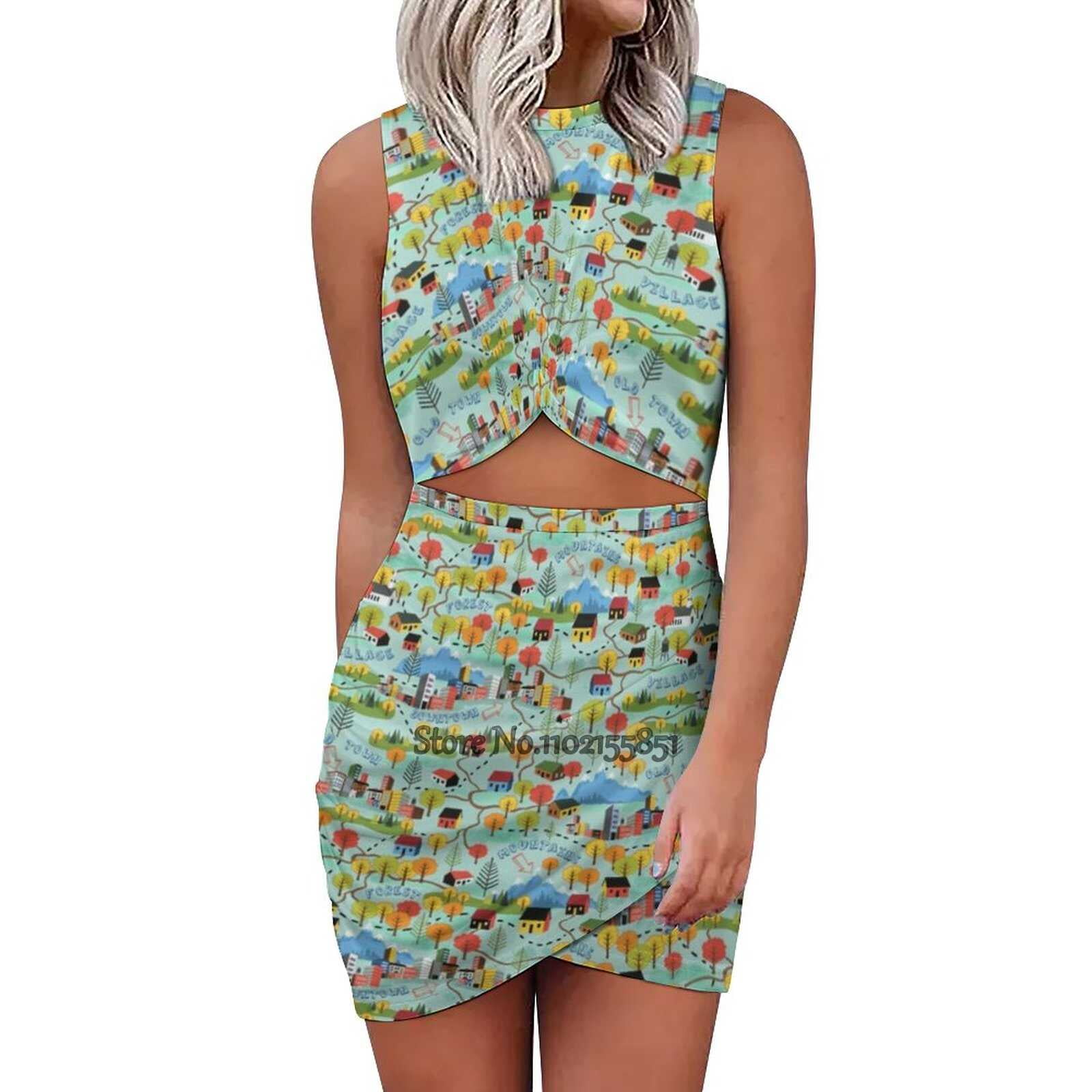 Illustrated Map Fall Color Roadtrip Square Neck Dress Summer Dress ...
