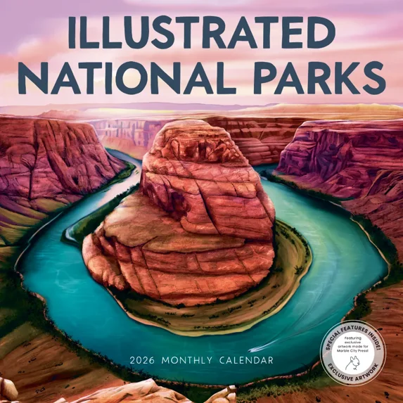Illustrated National Parks Calendar 2026 | 12" x 24" Nature Wall ...