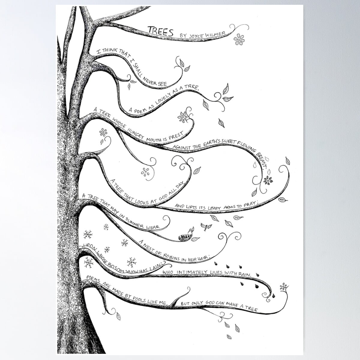 Illustrated Poem - Trees by Joyce Kilmer in Black and White Poster ...