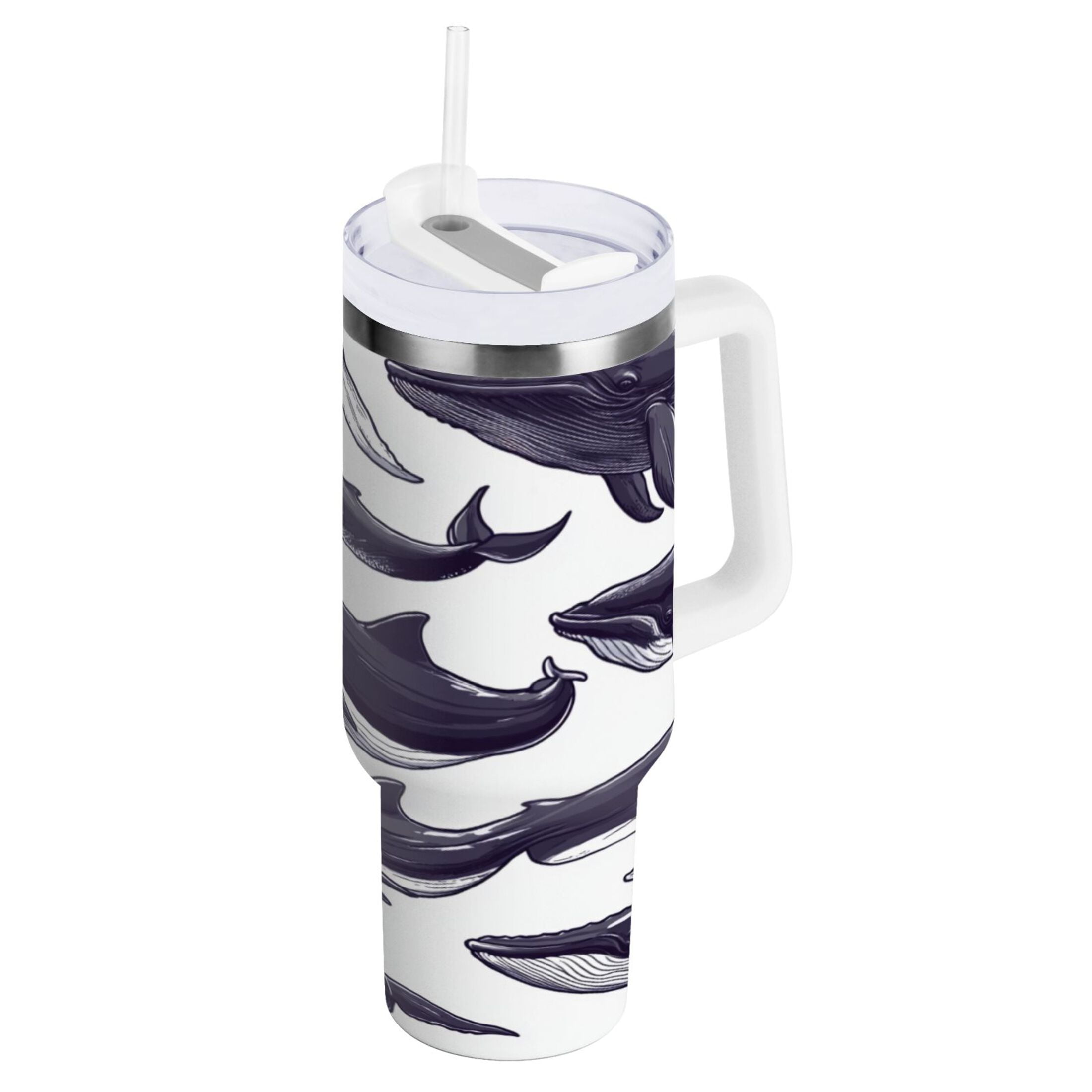Illustrated Whales Pattern Water Bottles 30oz Insulated Tumblers Double ...