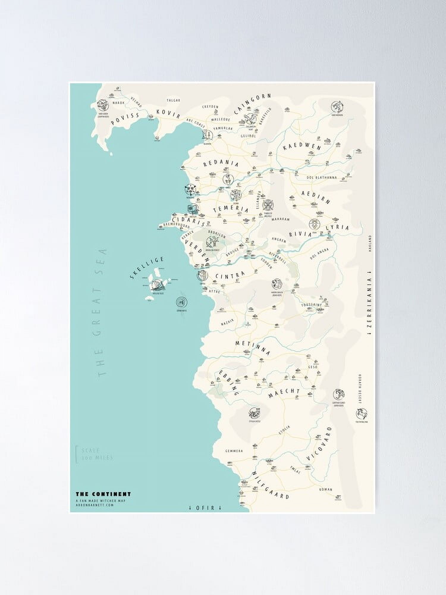 Illustrated Witcher World Map Poster - Walmart.com