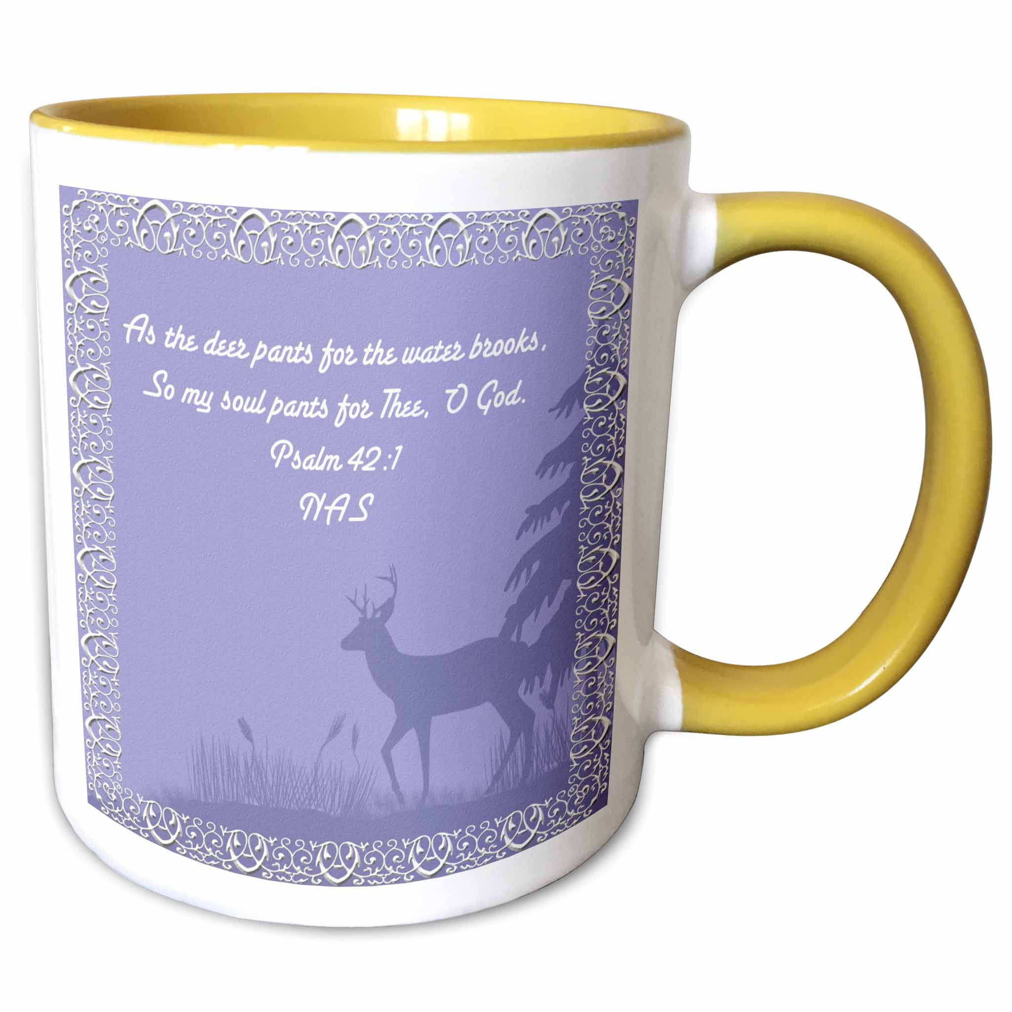 Illustrated bible verse with deer in forest Psalm 421 15oz Two-Tone ...