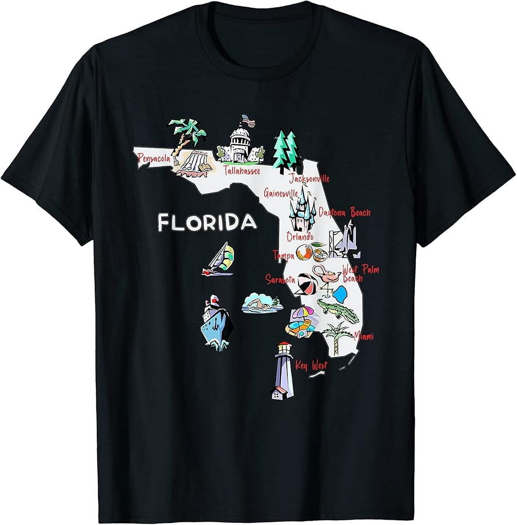 Illustrated map of Florida, attractions, landmarks, cities T-Shirt ...