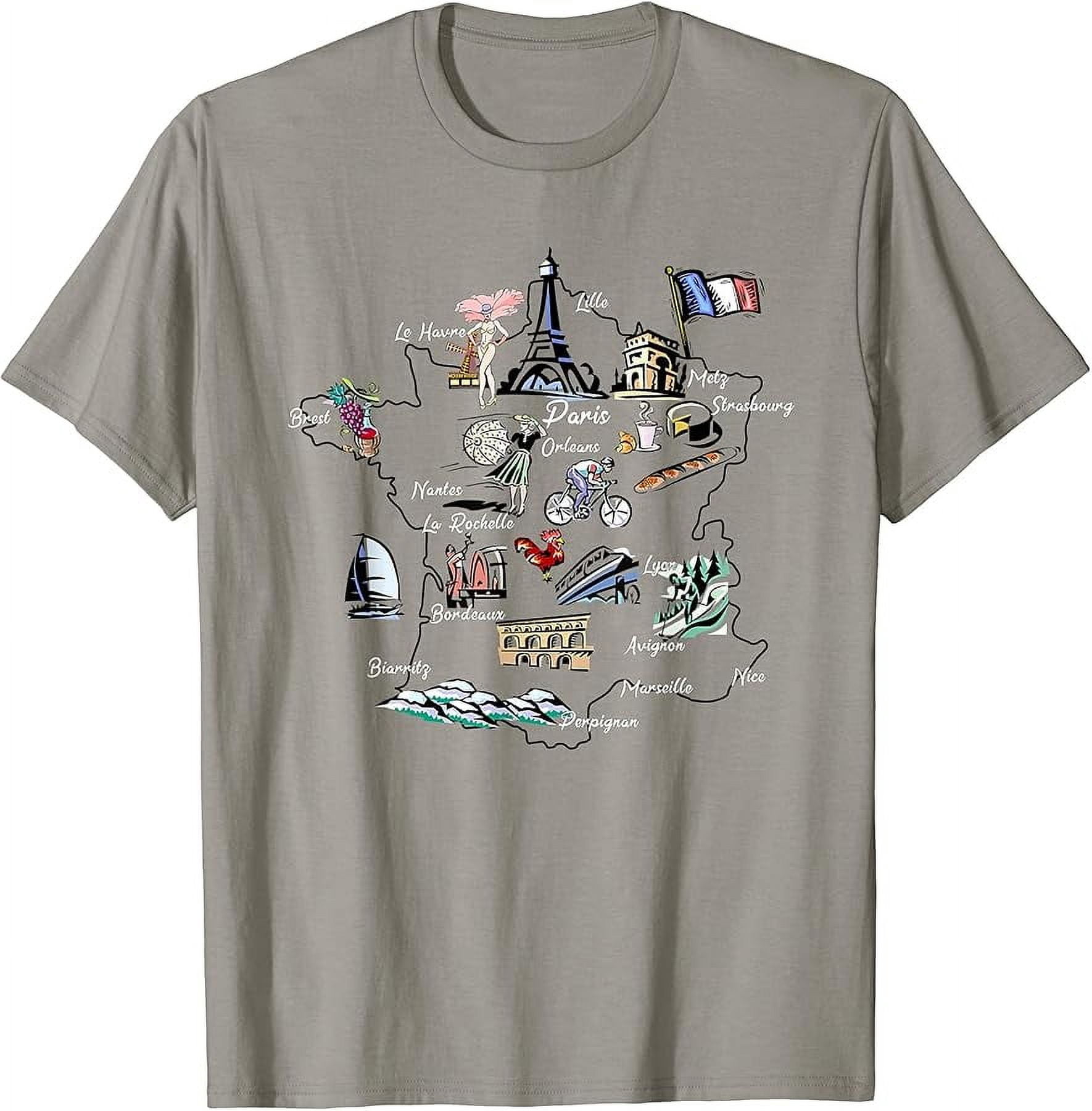 Illustrated map of France, attractions, landmarks, cities T-Shirt ...
