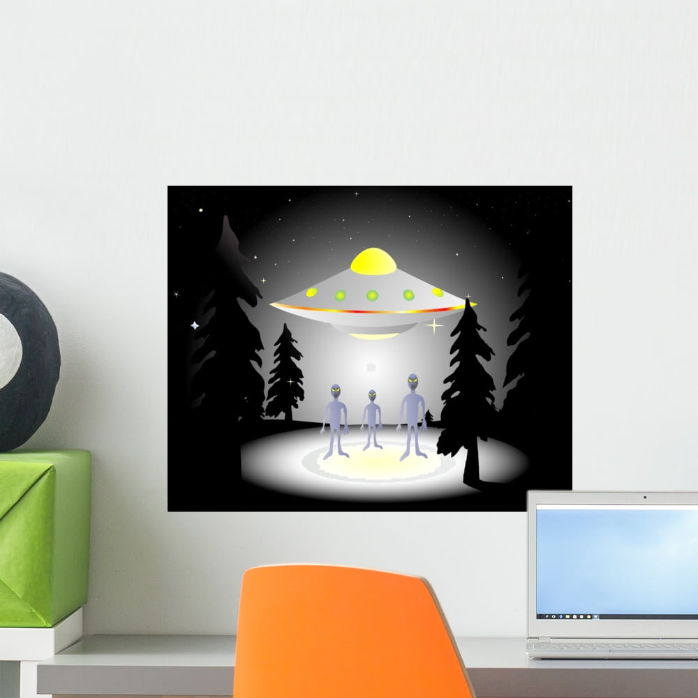 Illustration Aliens and Flying Wall Decal Mural by Wallmonkeys Vinyl ...