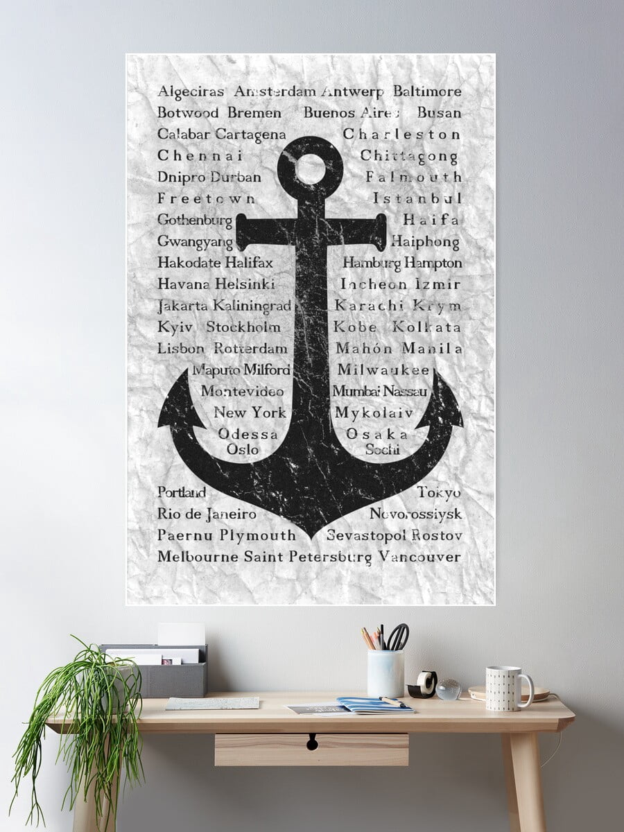 Illustration - Anchor / Harbor In Shabby Vintage Style Poster Wall Art ...