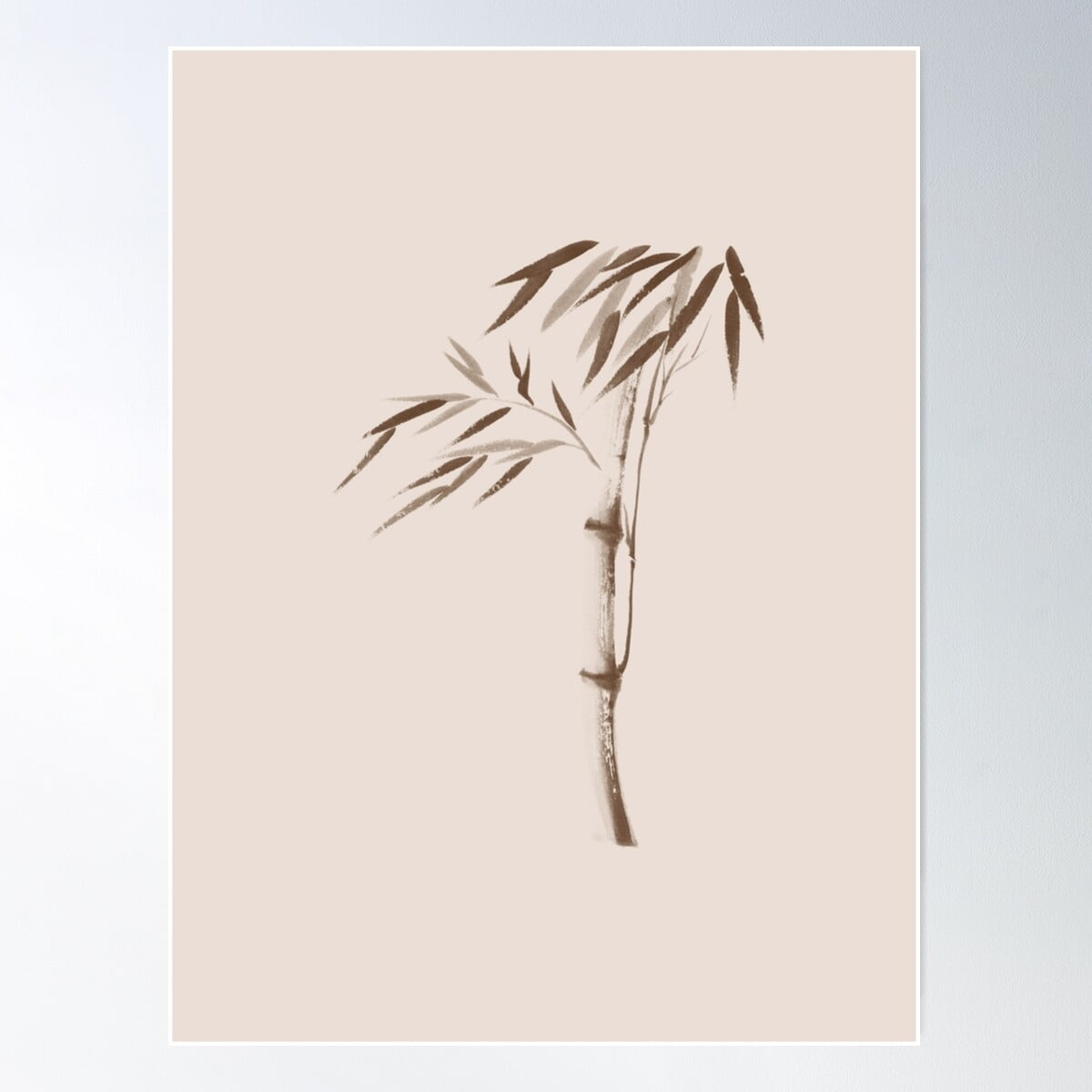 Illustration Of A Bamboo Stalk With Leaves In Beige And Brown Japanese ...