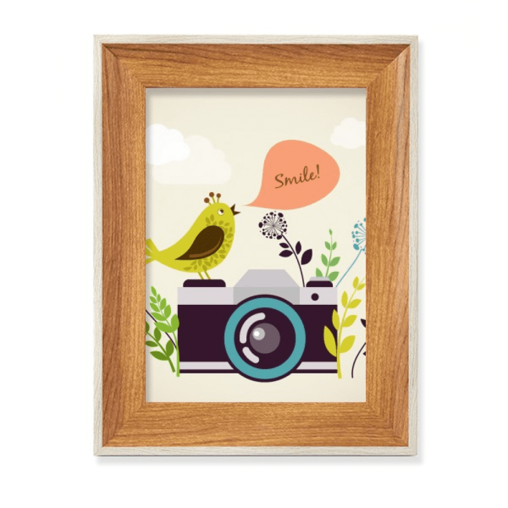 Illustration Bird Greeting on Camera Desktop Wooden Photo Frame Display ...