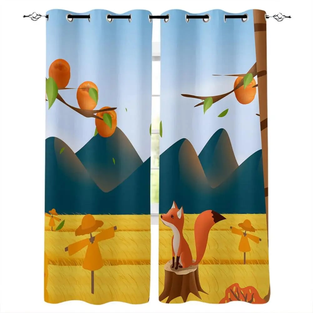 Illustration Cherry Blossom Fox Window Curtains Bedroom Kitchen Drapes ...