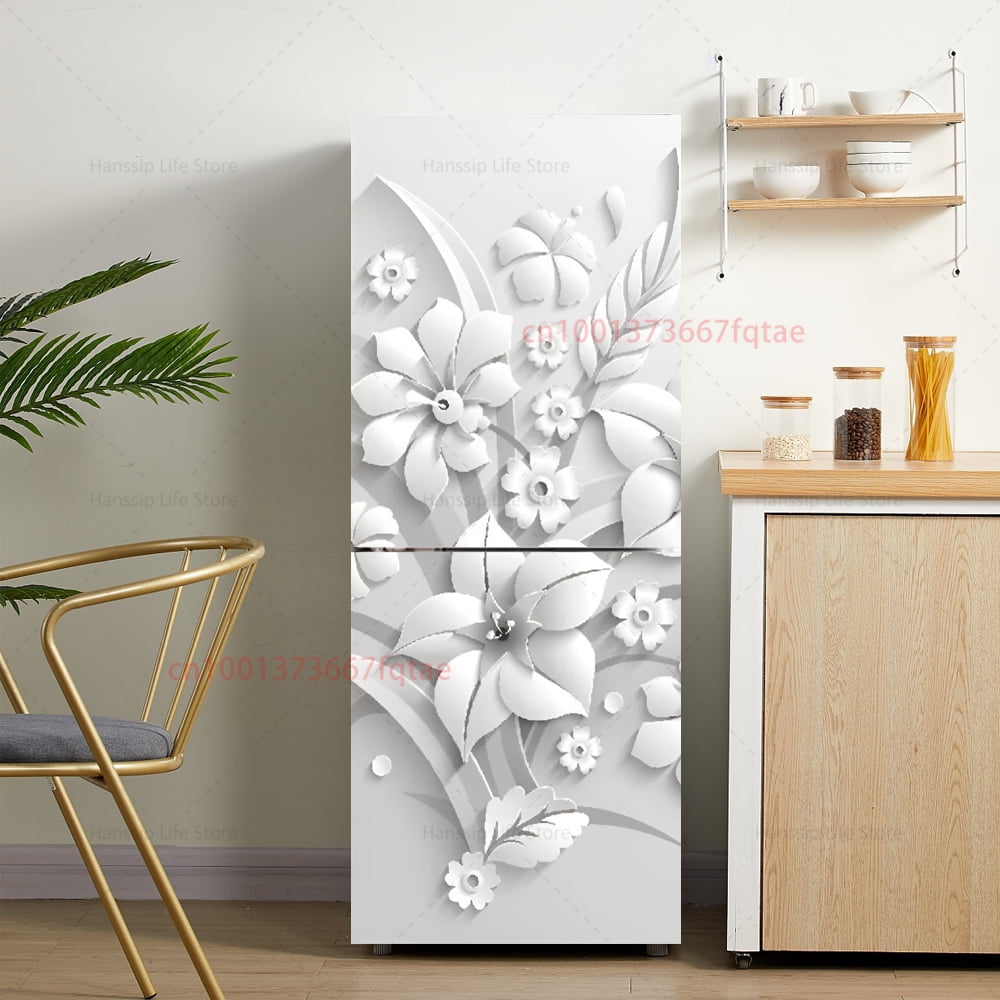 Illustration Flower Printed Fridge Door Sticker Waterproof PVC ...