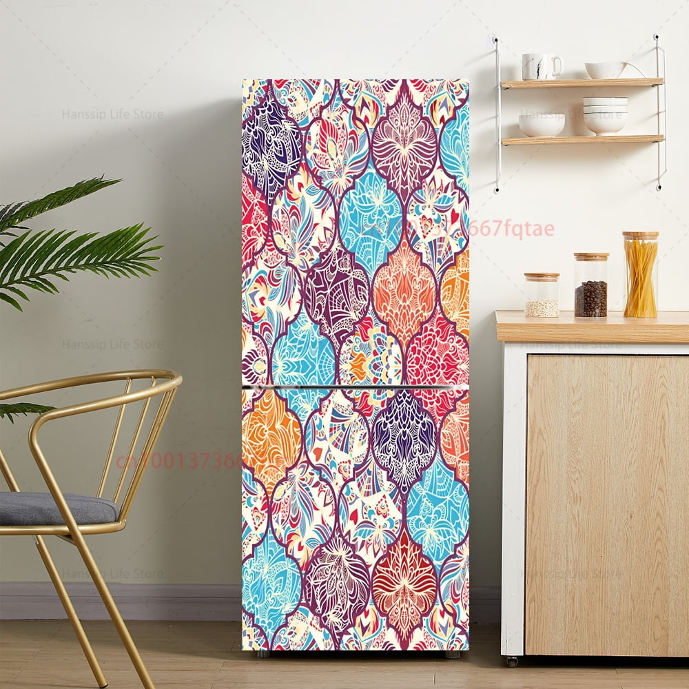 Illustration Flower Printed Fridge Door Sticker Waterproof PVC ...
