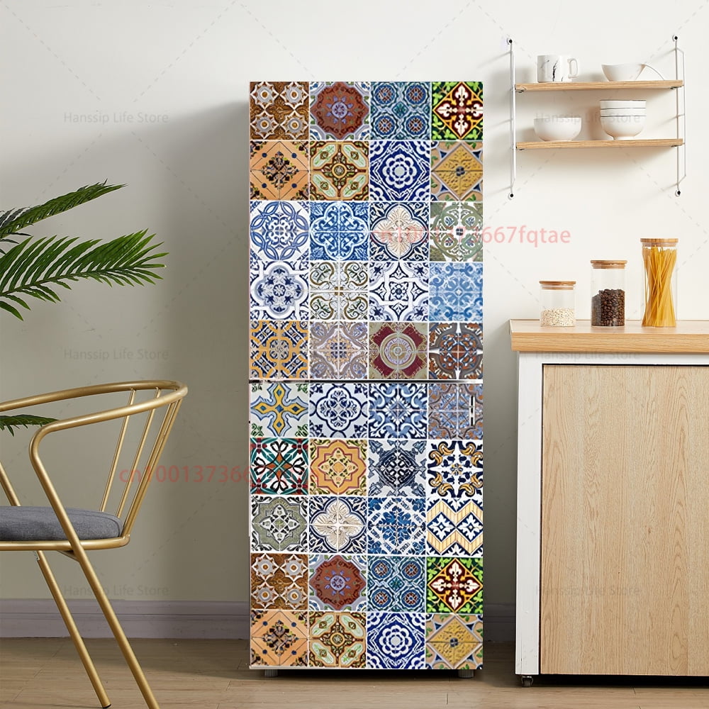 Illustration Flower Printed Fridge Door Sticker Waterproof PVC ...