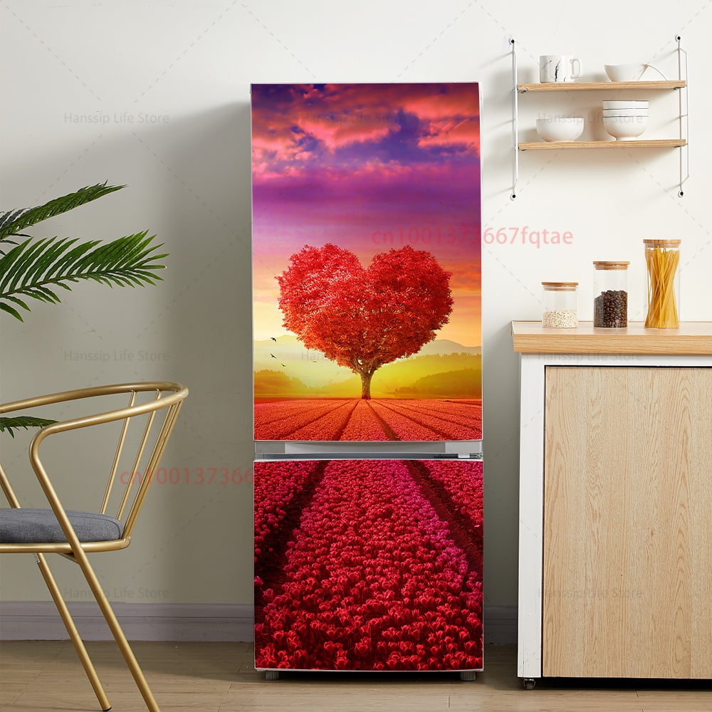 Illustration Flower Printed Fridge Door Sticker Waterproof PVC ...