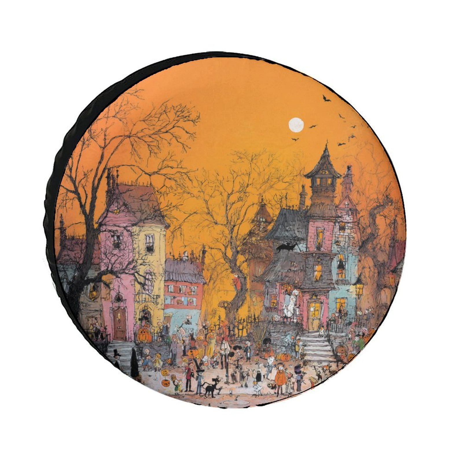 Illustration of Halloween Street Scene Camping Spare Tire Cover Happy ...