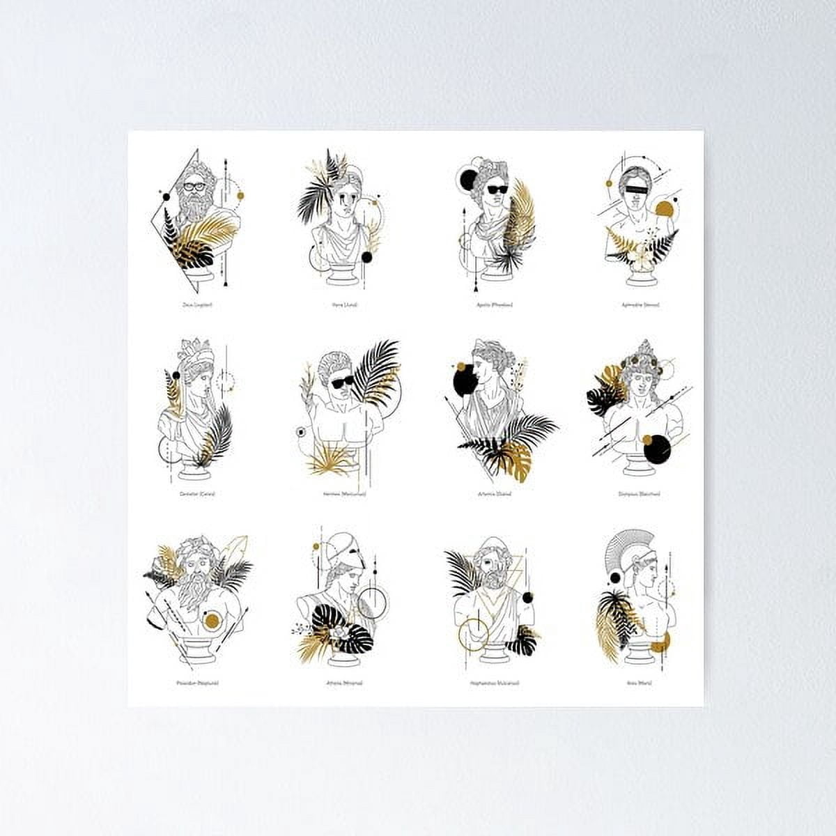 Illustration Line Art Olympian Gods Set Poster Wall Art, Modern Wall ...
