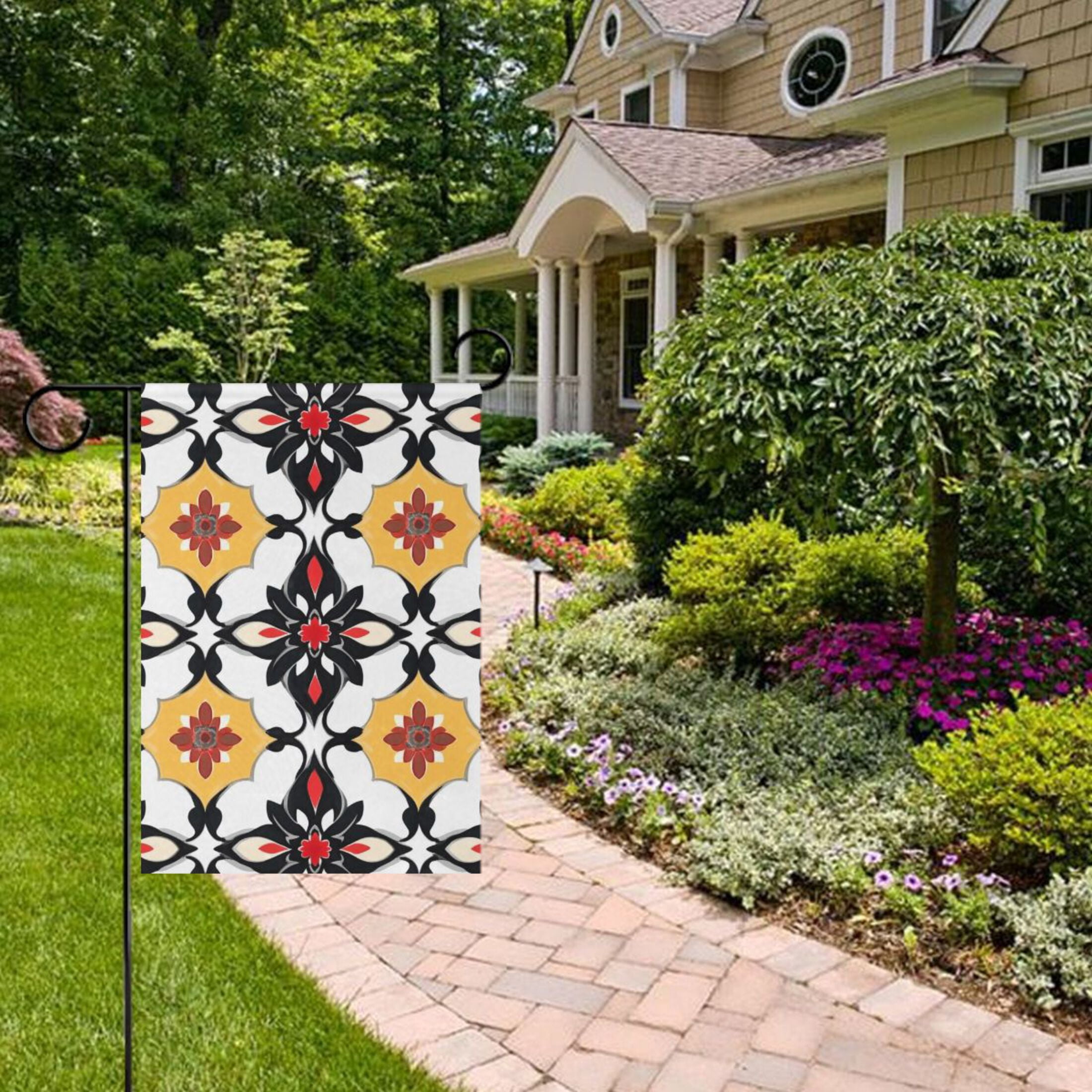 Illustration Of Geometric Shapes and Flowers Garden Flag 12x18 inch ...