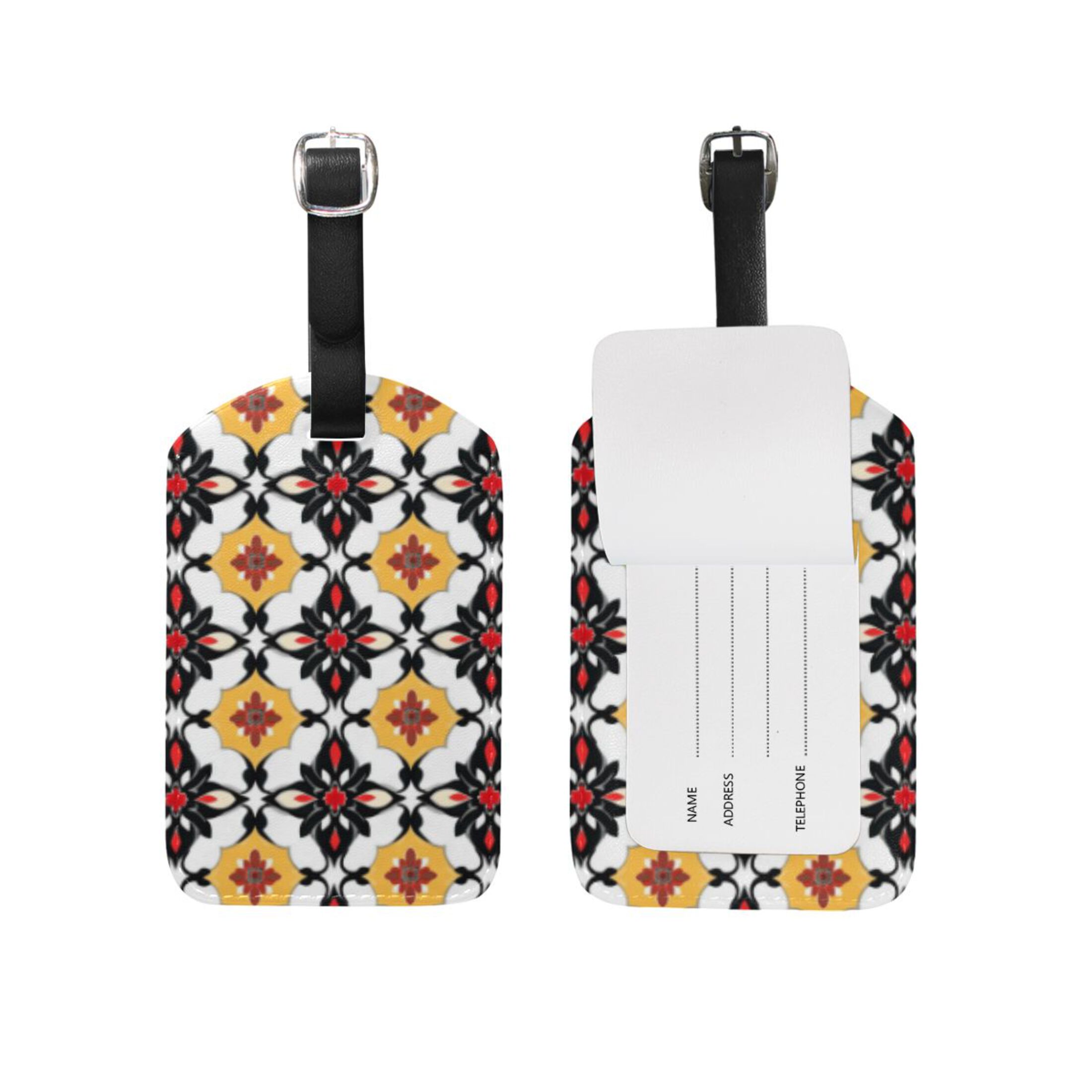 Illustration Of Geometric Shapes and Flowers Luggage Tags PU Leather ...