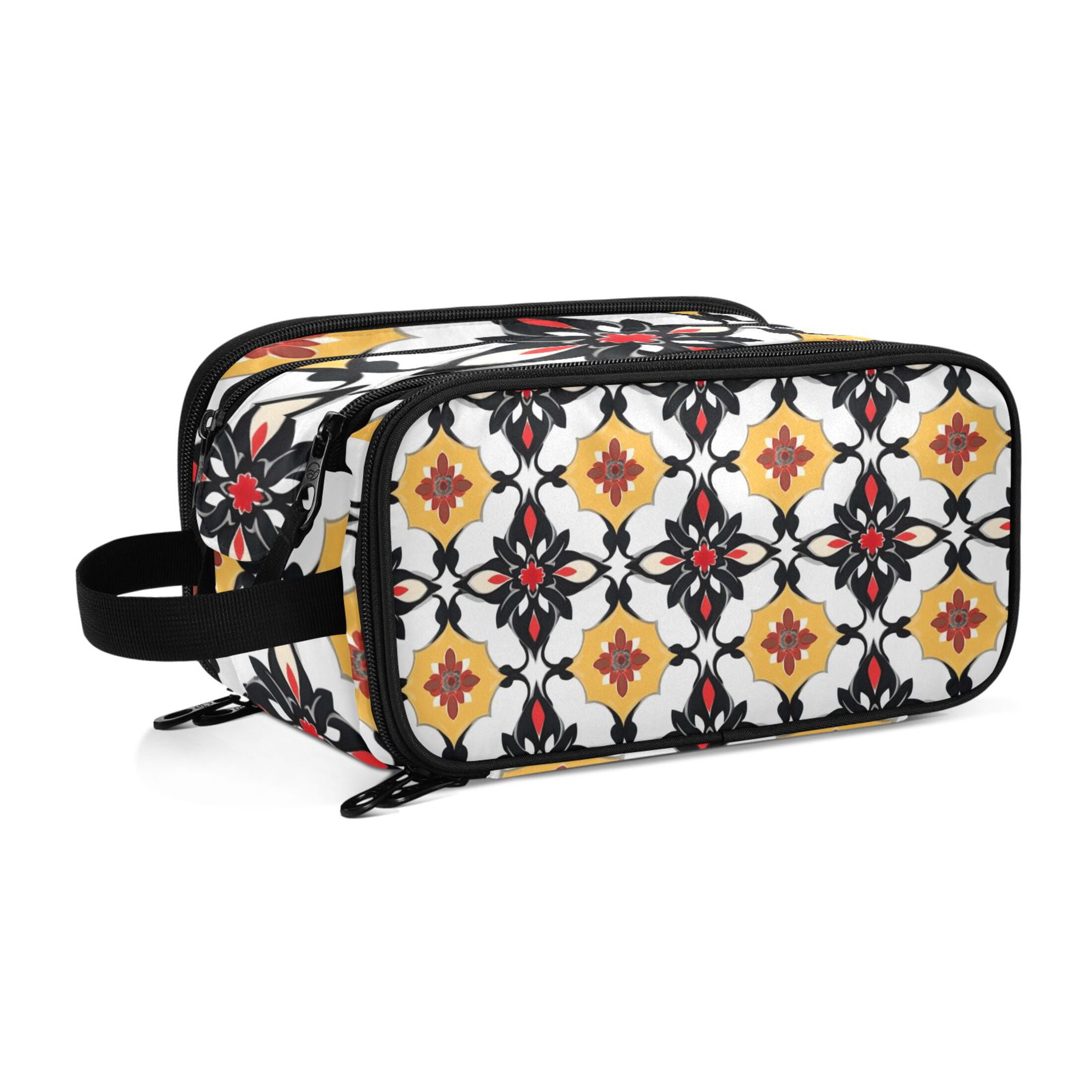 Illustration Of Geometric Shapes and Flowers Travel Makeup Bag Large ...