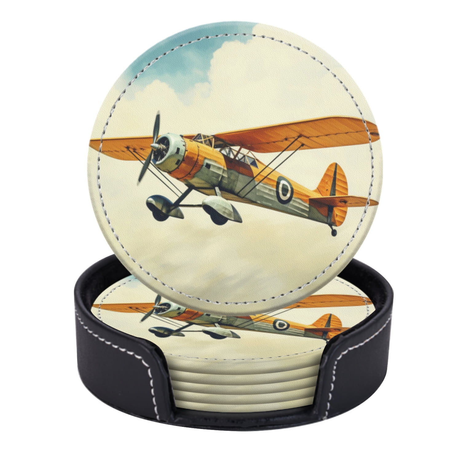 PU Leather Coasters for Drinks Bar Beer,Set of 6 with Holder,Round ...