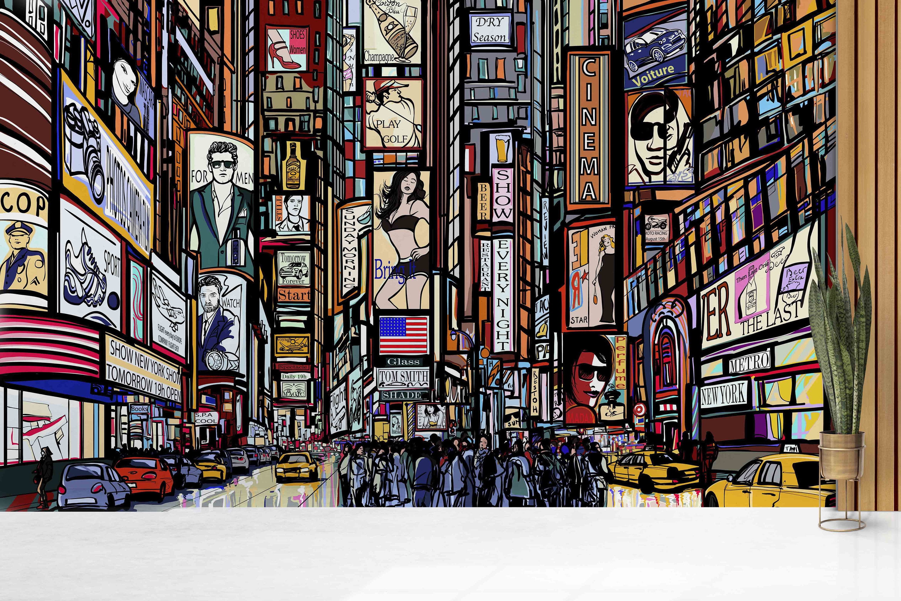 Illustration of a Street in New York, Bright Wallpaper, Wallpaper Wall ...