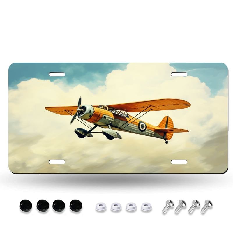 Illustration of Old-Style Biplane in Flight License Plate Frame ...