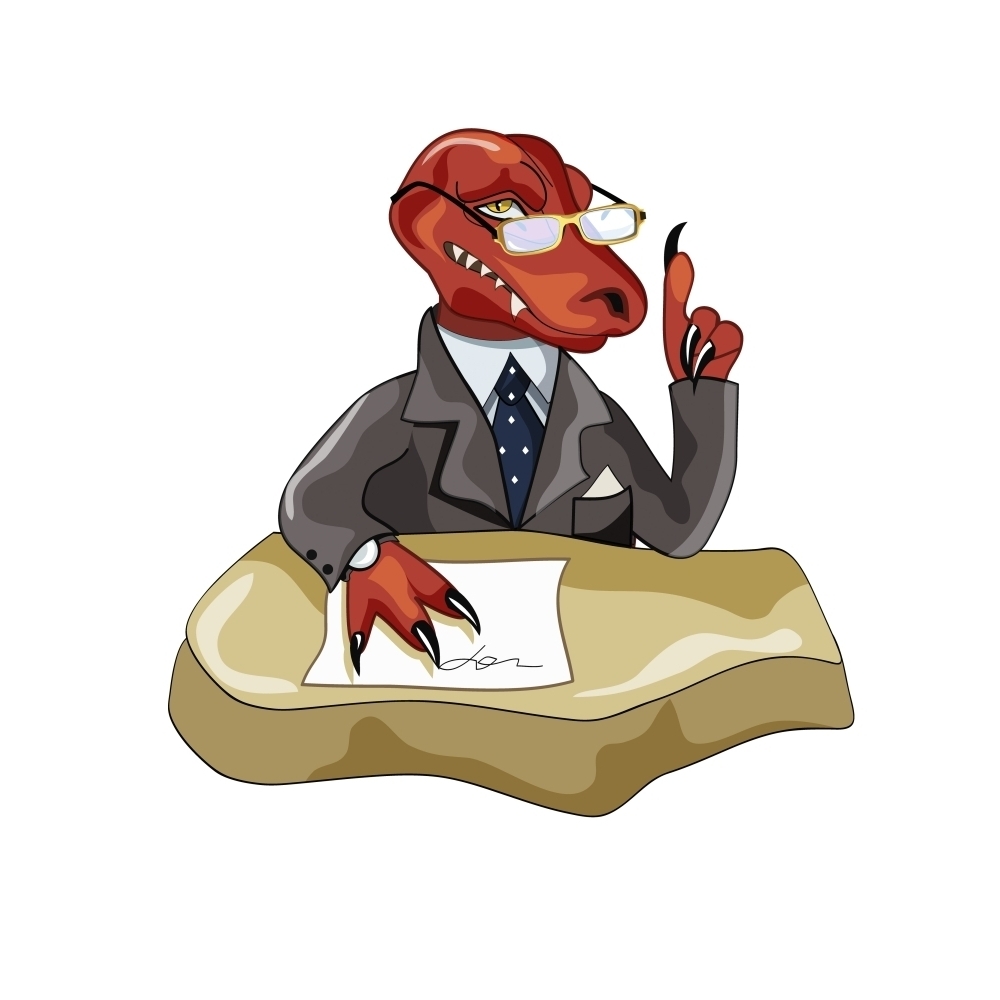 Illustration of a Tyrannosaurus Rex boss sitting at a desk Poster Print ...