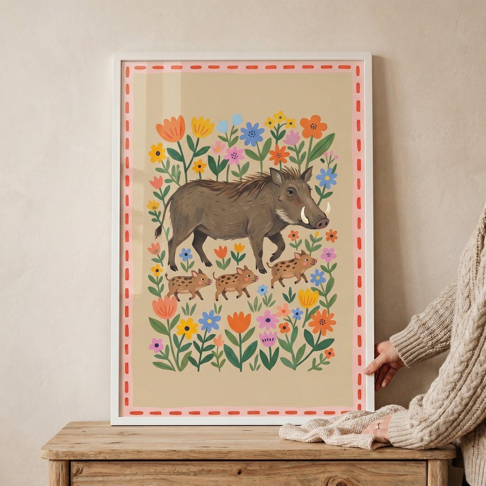 Illustrative Floral Garden Boar Wall Art, Woodland Nursery Decor ...