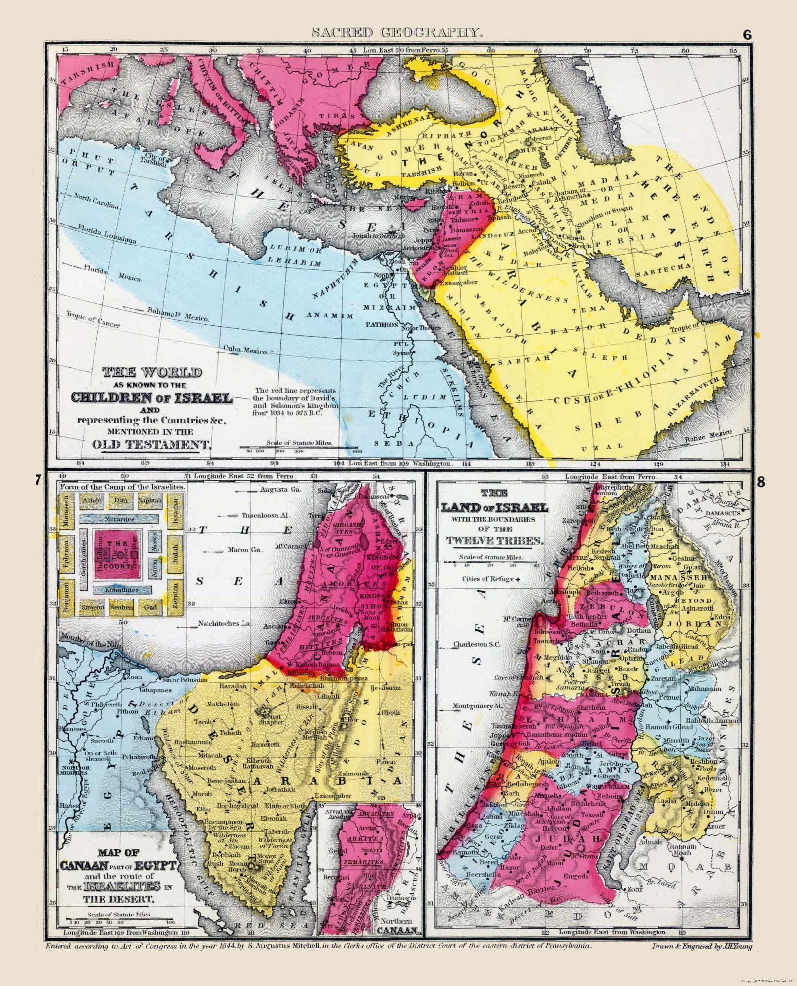 Historic Map - Middle East Sacred Geography - Mitchell 1844 - 23 x 28. ...