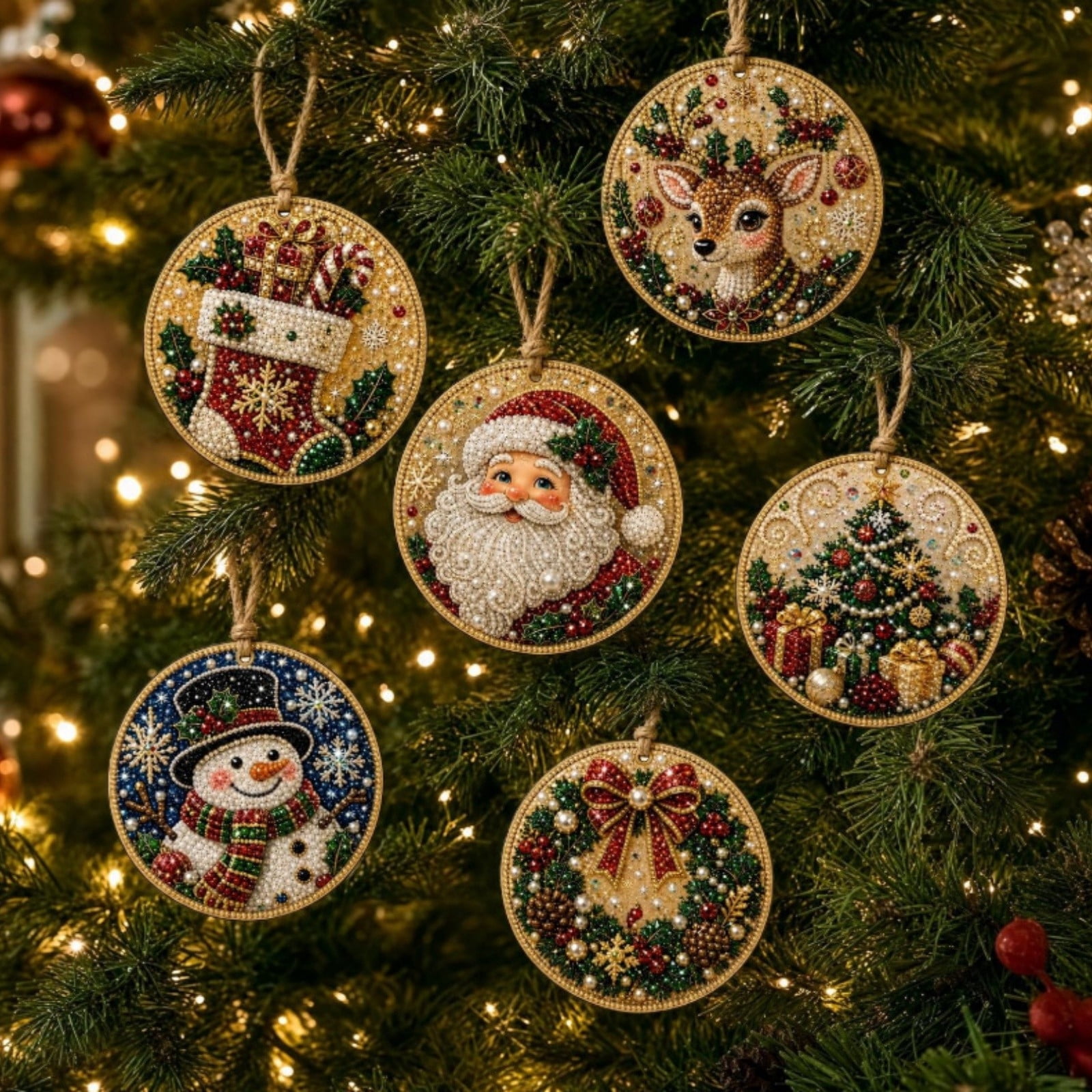 Ilmart 6 Pcs Christmas Diamond Painting Kit, Multicolor Tree Ornament ...