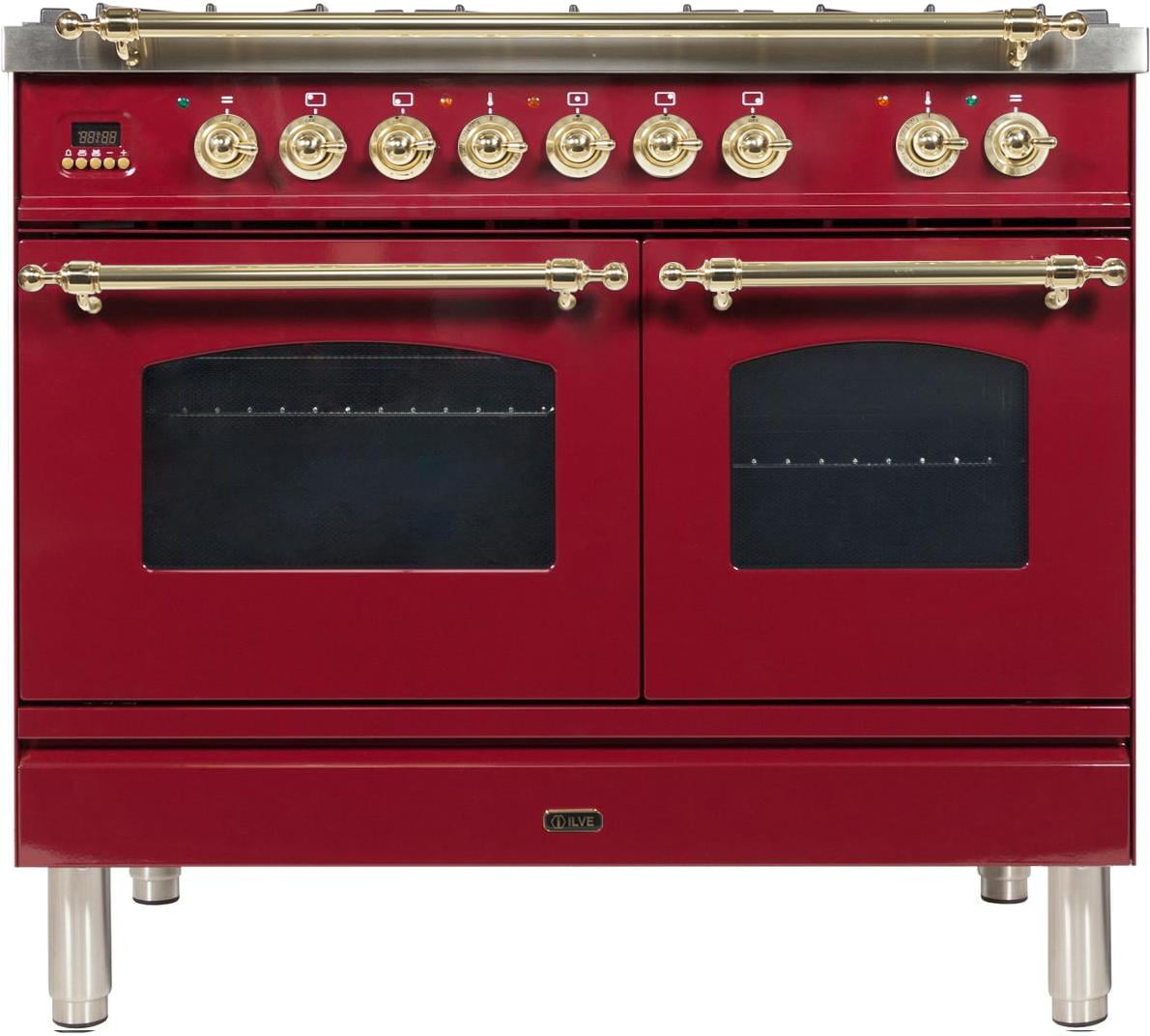 ILVE Nostalgie 40" NG Metal Double Oven Dual Fuel Range in Burgundy ...