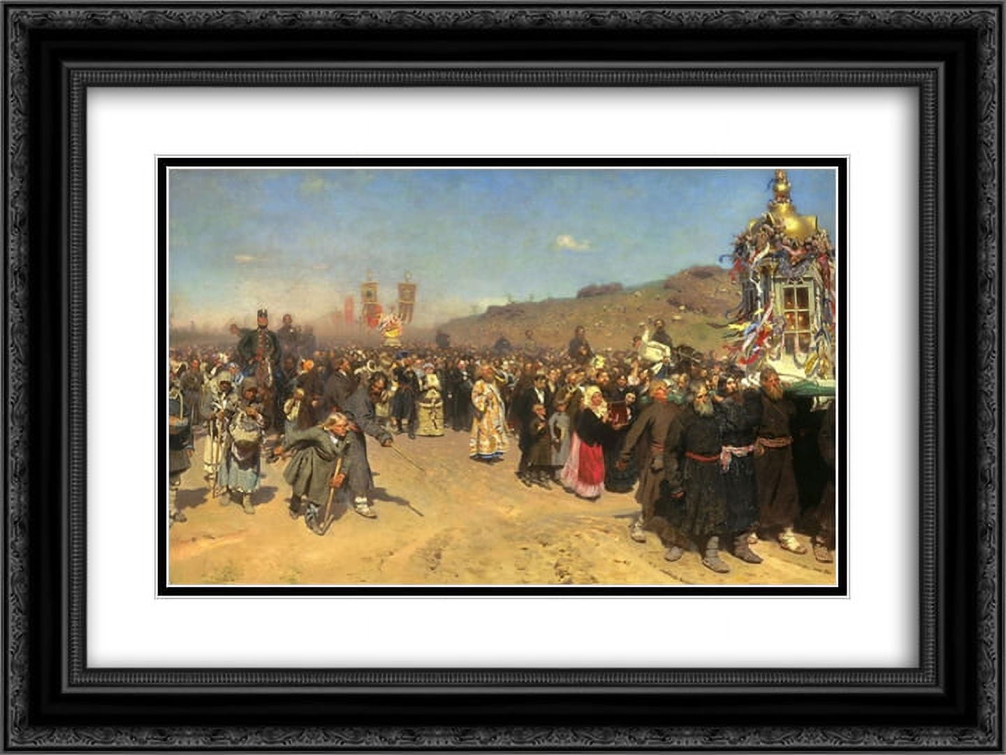 Ilya Repin 2x Matted 24x18 Black Ornate Framed Art Print 'Krestny Khod ...