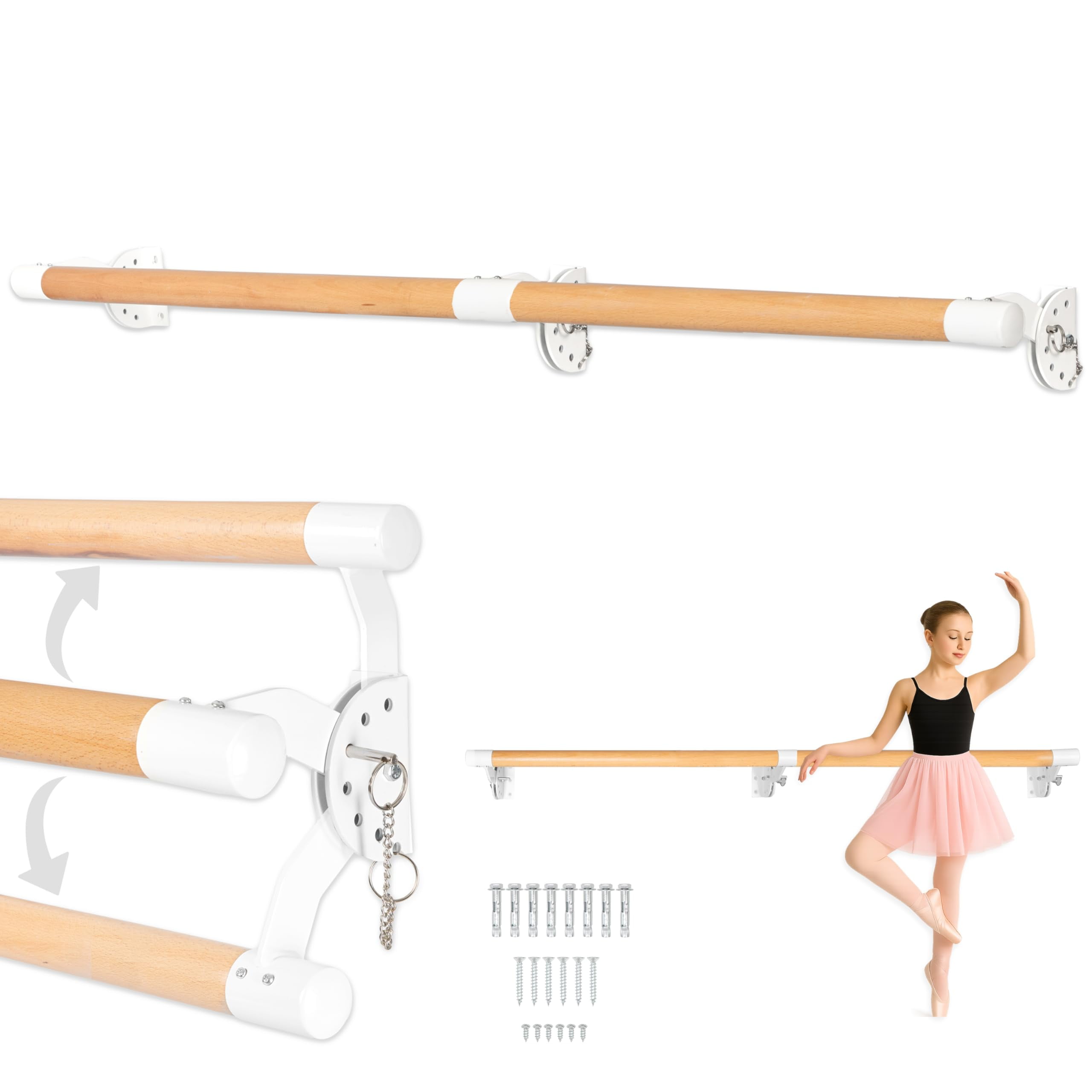Ilyapa Ballet Barre for Home - 5 Ft 8 Inches Wood Adjustable Wall Mount ...