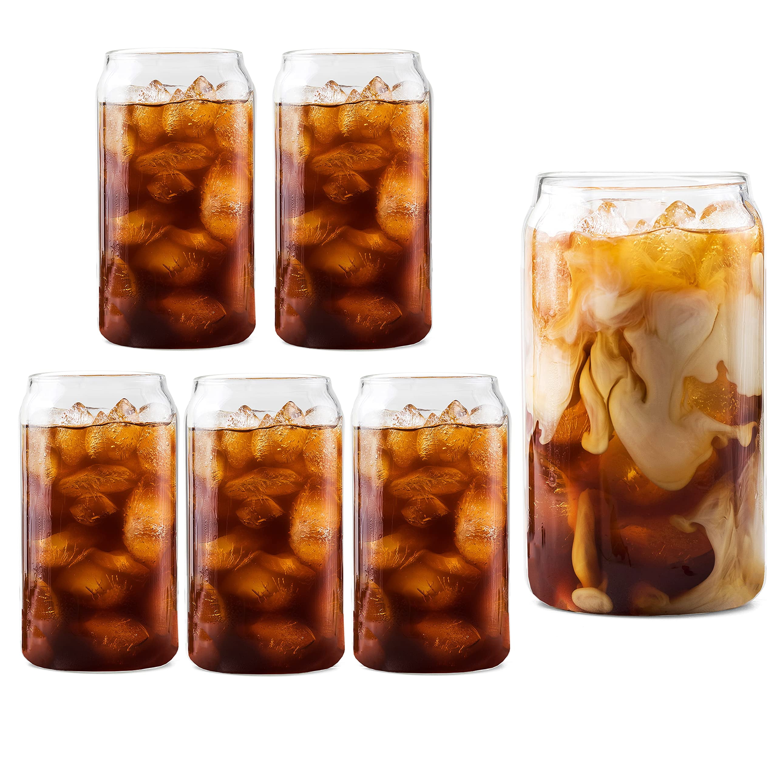 Ilyapa Can Shaped Pint Glass Cups Set- 16oz Glass Tumbler Cups, Set of ...