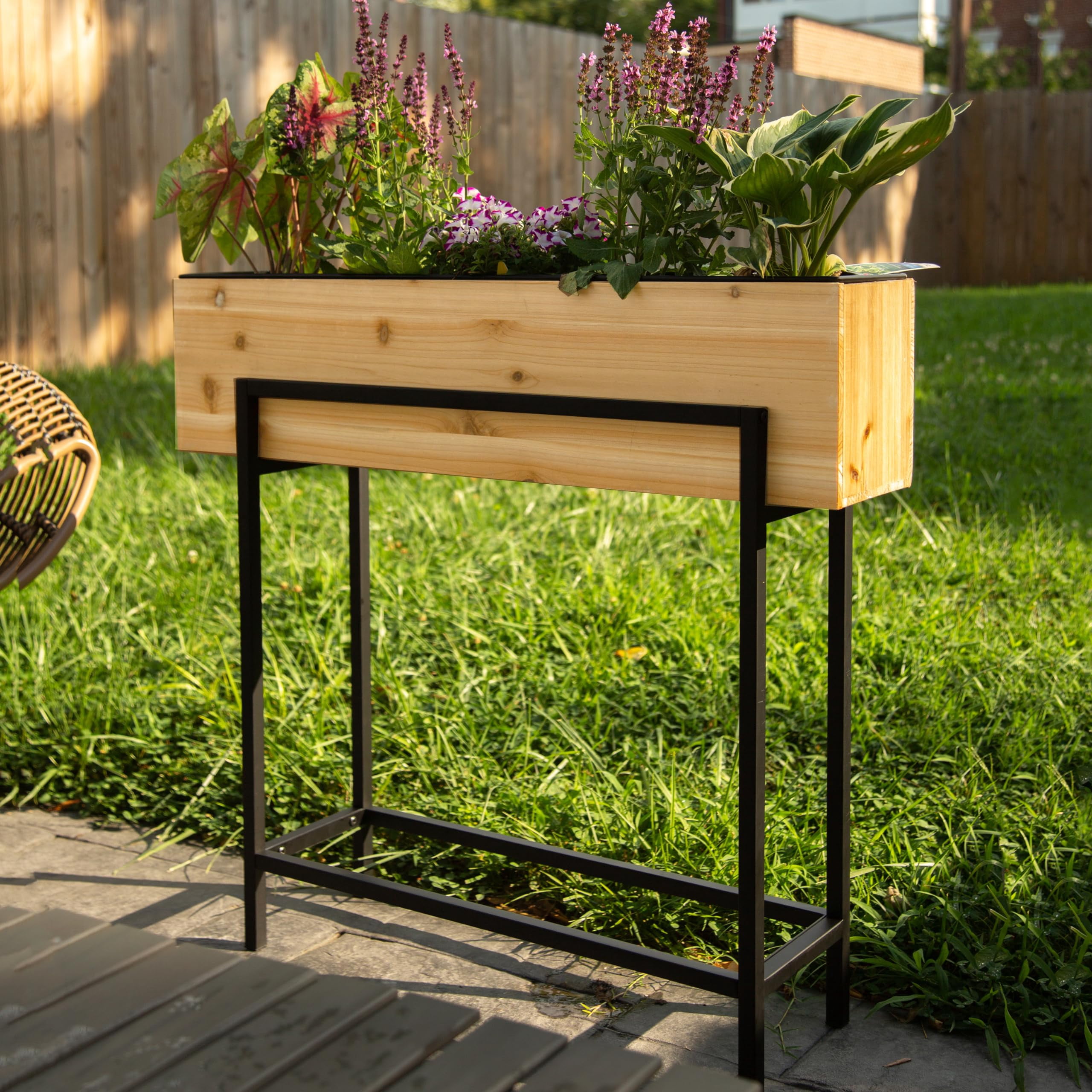 Ilyapa Raised Standing Planter with Legs, Metal and Wood Elevated ...