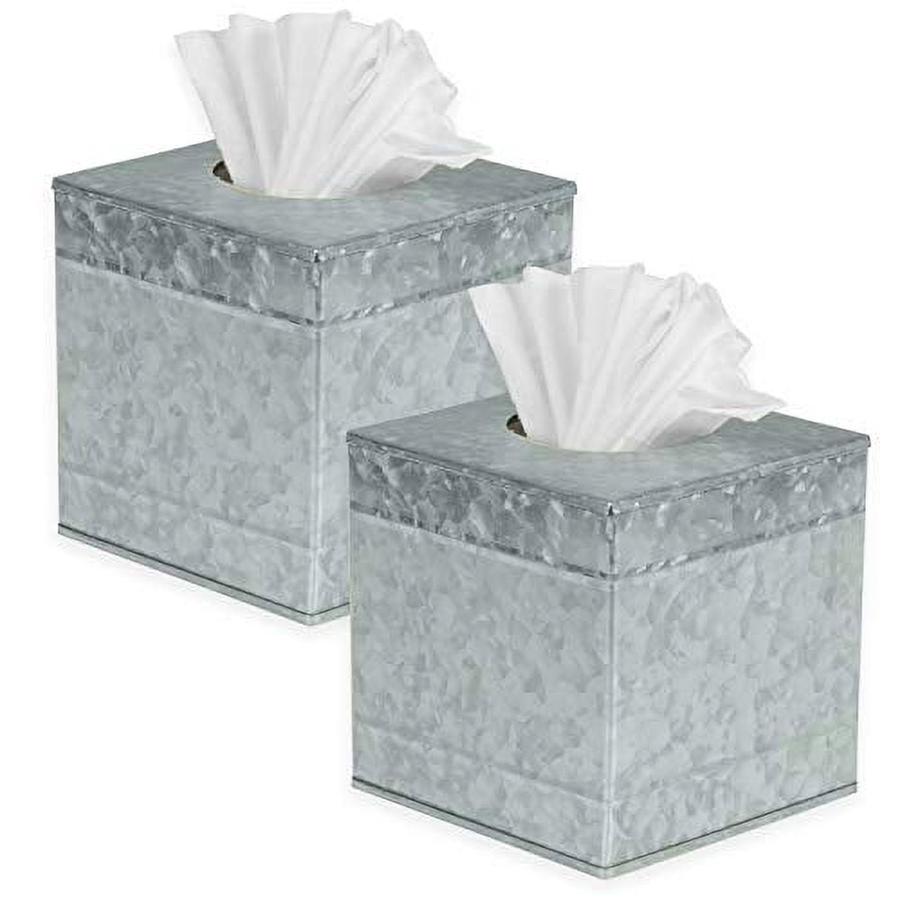 Ilyapa Tissue Box Cover Square, 2 Pack - Rustic Galvanized Metal Tissue ...