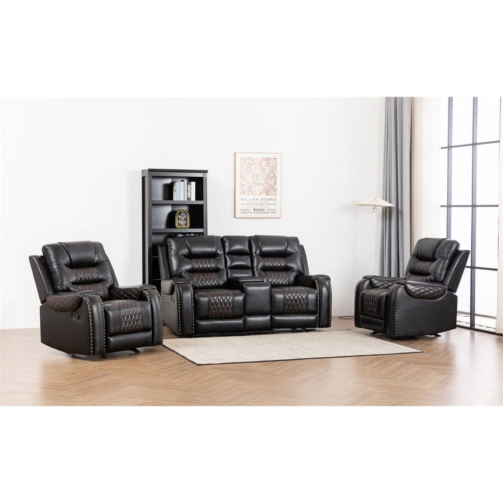 Ilyiano Two Tone Faux Leather 3-Piece Livingroom Reclining Set In Black ...