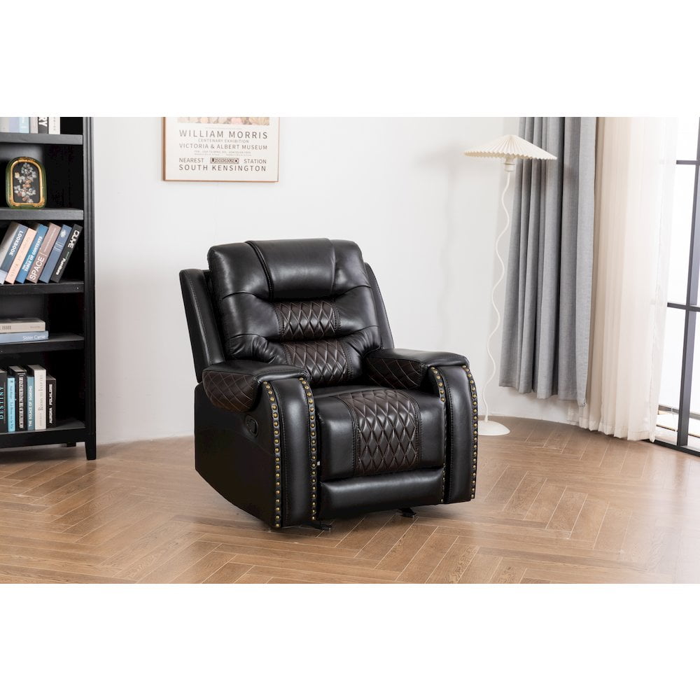 Ilyiano Two Tone Faux Leather Rocker Recliner In Black - Walmart.com