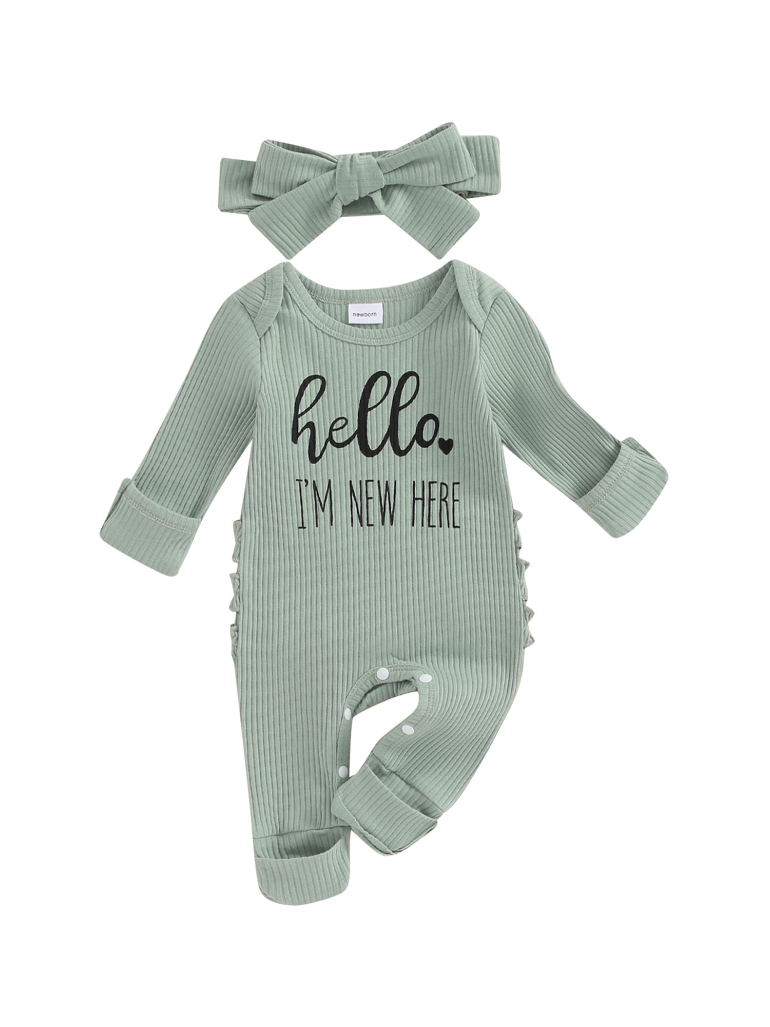 Im New Here Newborn Outfit Baby Girl Long Sleeve Letter Romper Ribbed Jumpsuit Preemie Coming ...